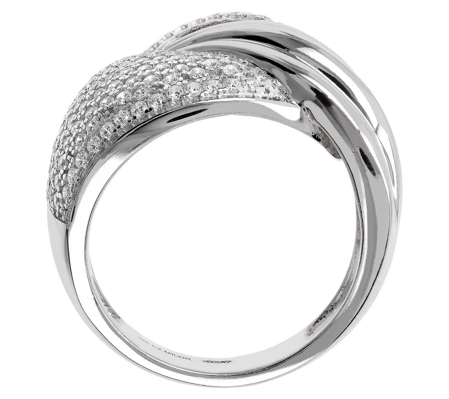 Diamonique Pave Bold ByPass Band Ring, Sterling Silver - QVC.com