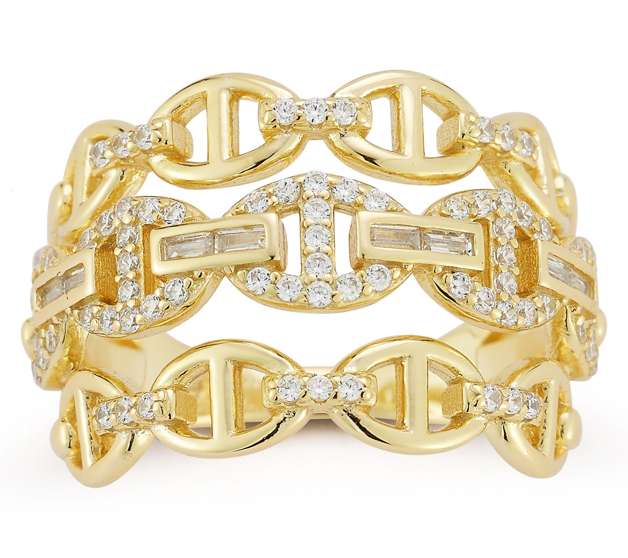 Rachel Zoe Triple Row Pave Mariner Link Ring, Sterling - QVC.com