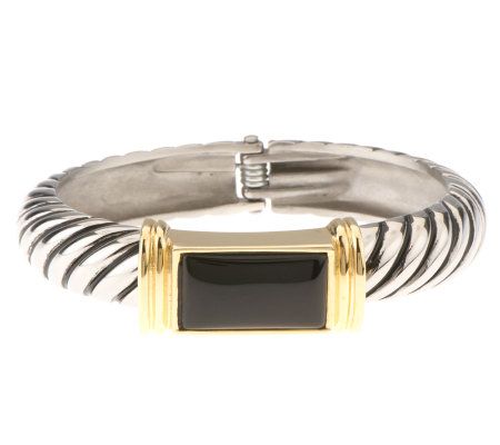 Steel by Design Two-Tone Gemstone Bangle Bracelet with Ribbed Design ...