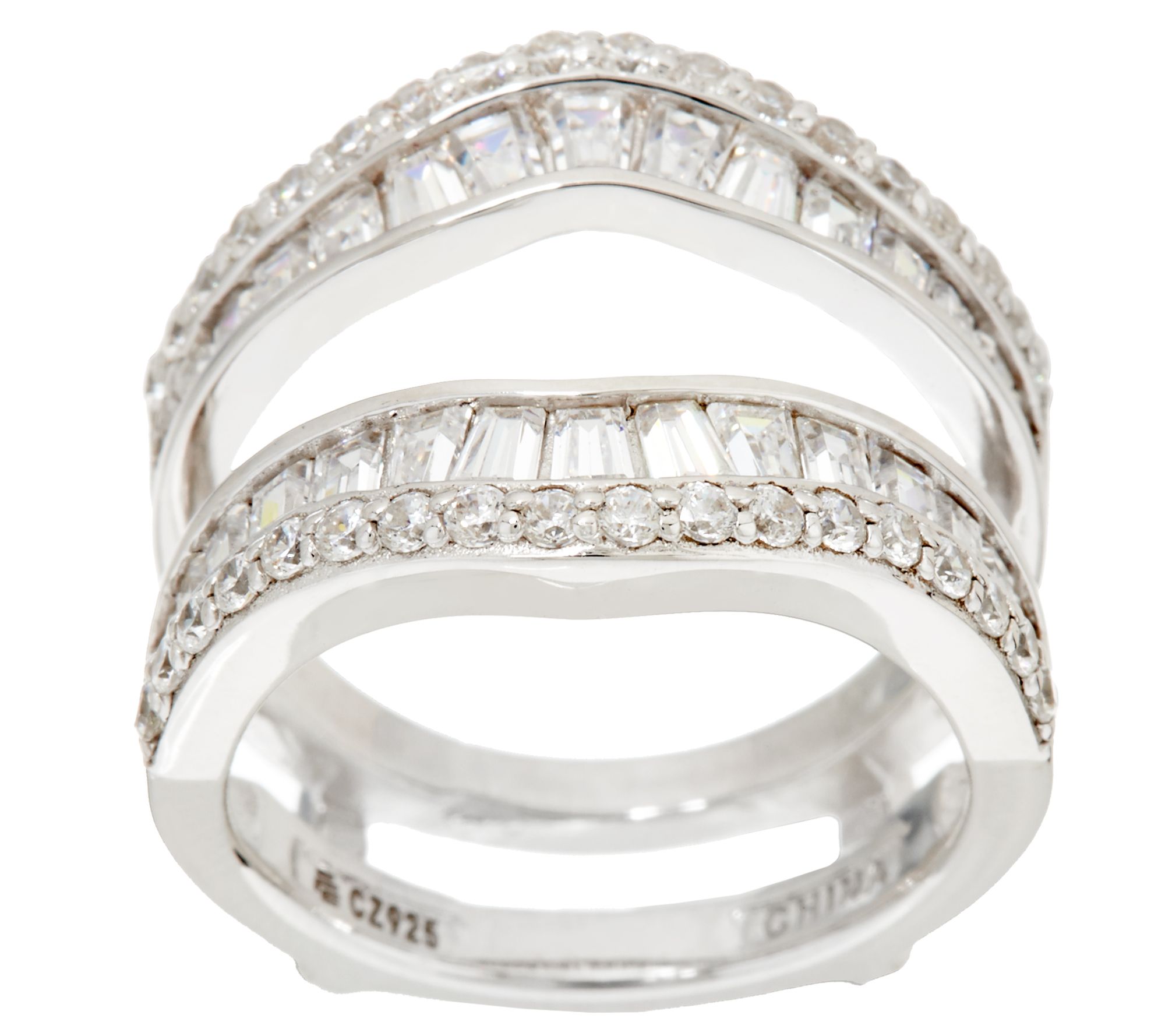 Diamonique Baguette Insert Ring, Platinum Clad - QVC.com