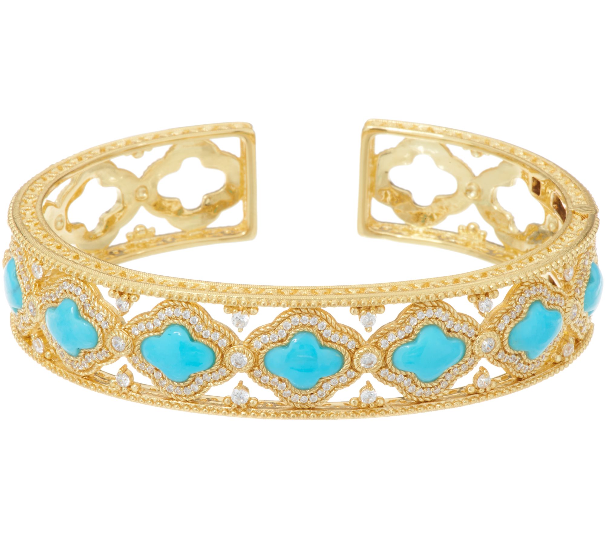 "As Is" Judith Ripka 14K Clad Diamonique & Turquoise Cuff Bracelet ...