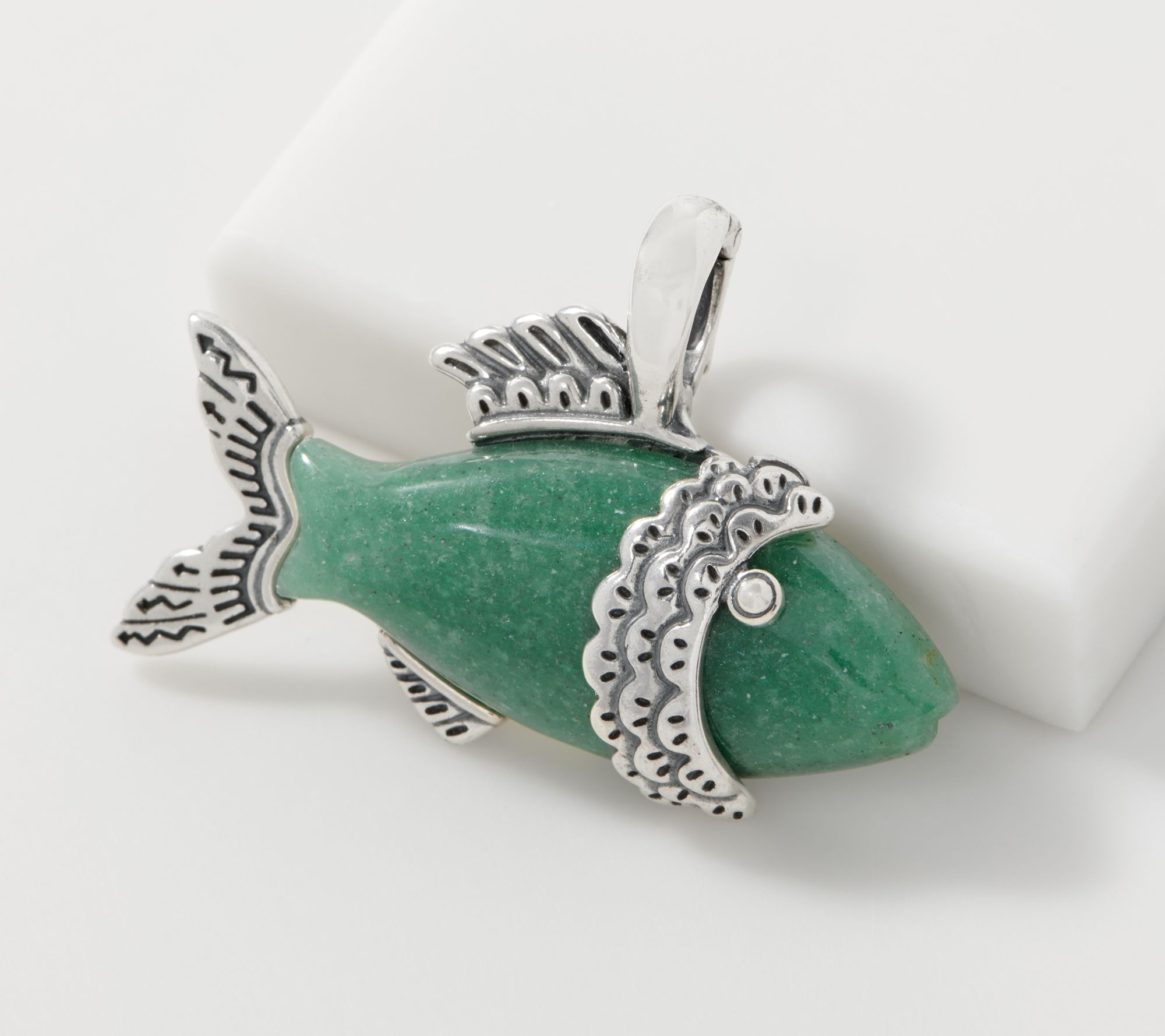 "As Is" American West Sterling Silver Adventurine Fis Fish Enhancer ...