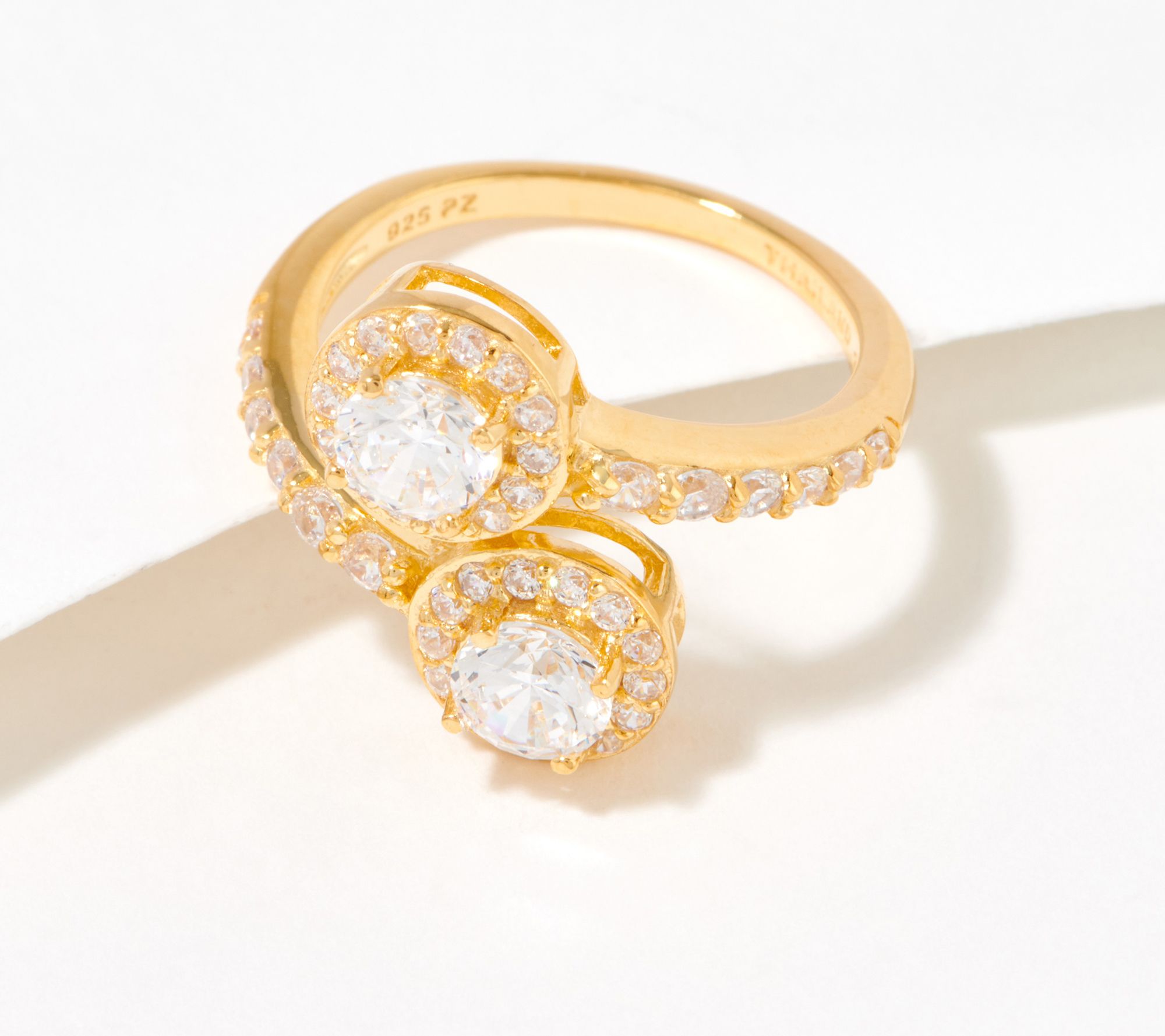 Diamonique x Amy Stran Halo Bypass Ring, Gold Plated - QVC.com
