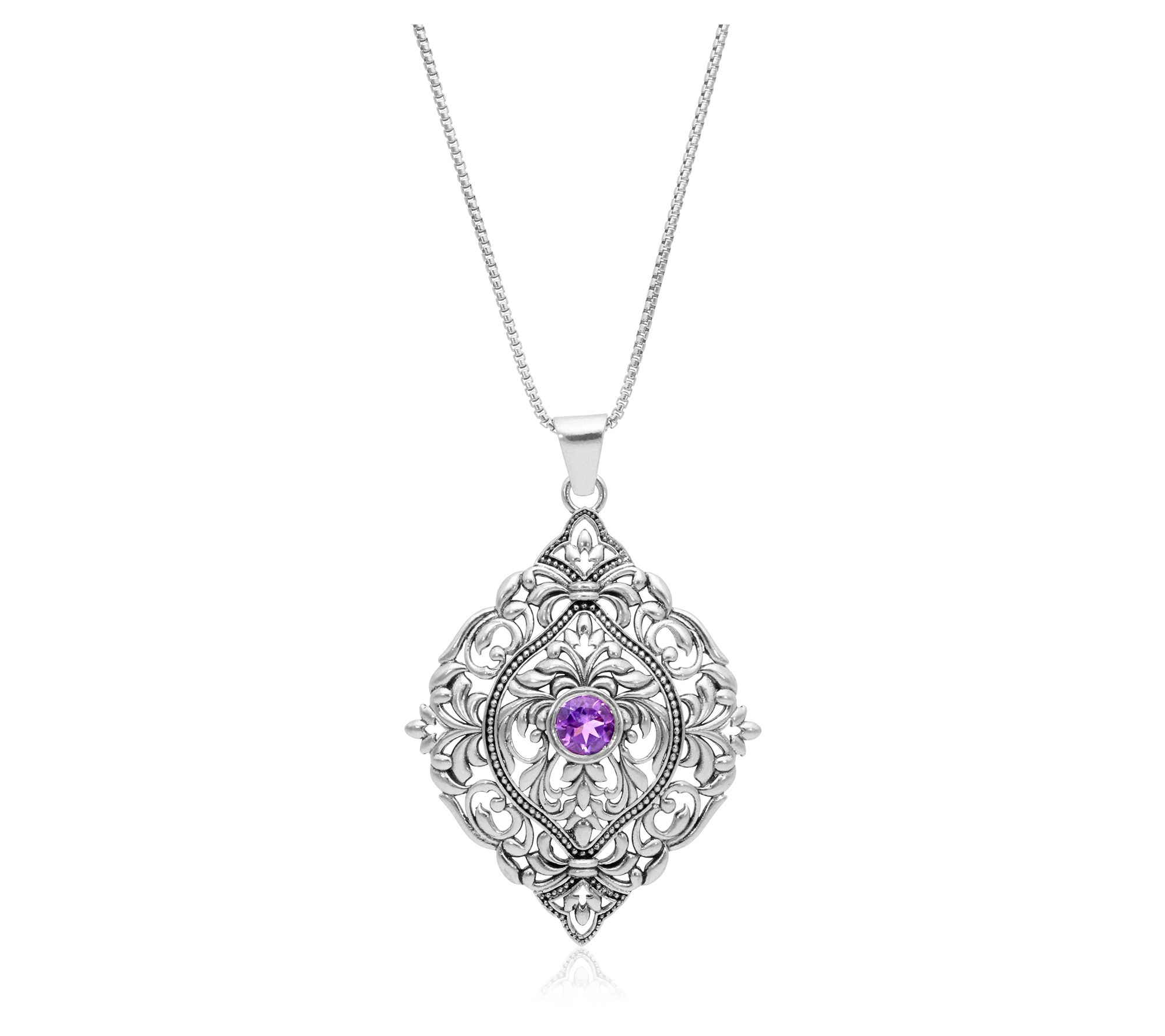 Or Paz Sterling Silver Openwork Gemstone Pendant w/ Chain - QVC.com