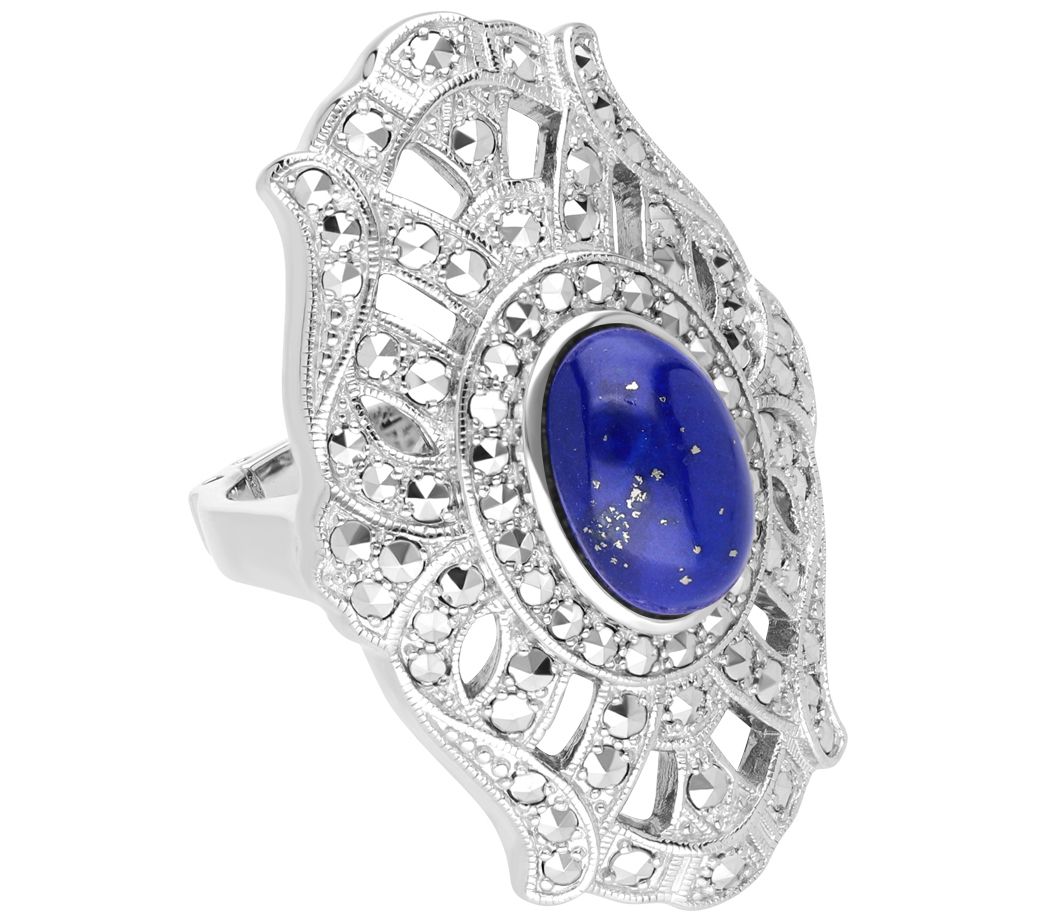 Dallas Prince Sterling Silver Chrome MarcasiteLapis Ring - QVC.com