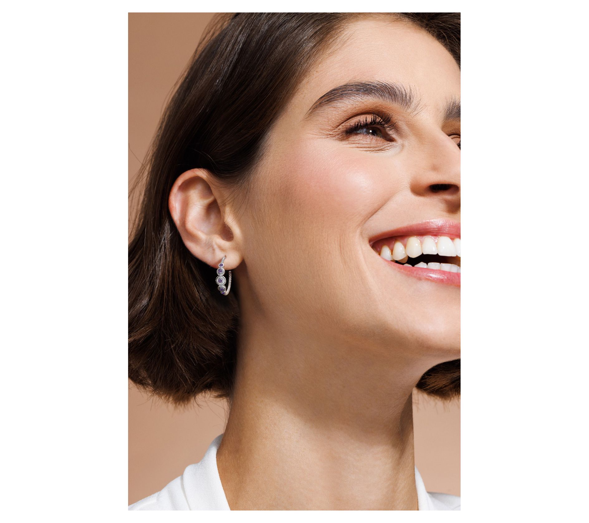 Or Paz Sterling Silver Textured Gemstone Hoop Earrings - QVC.com