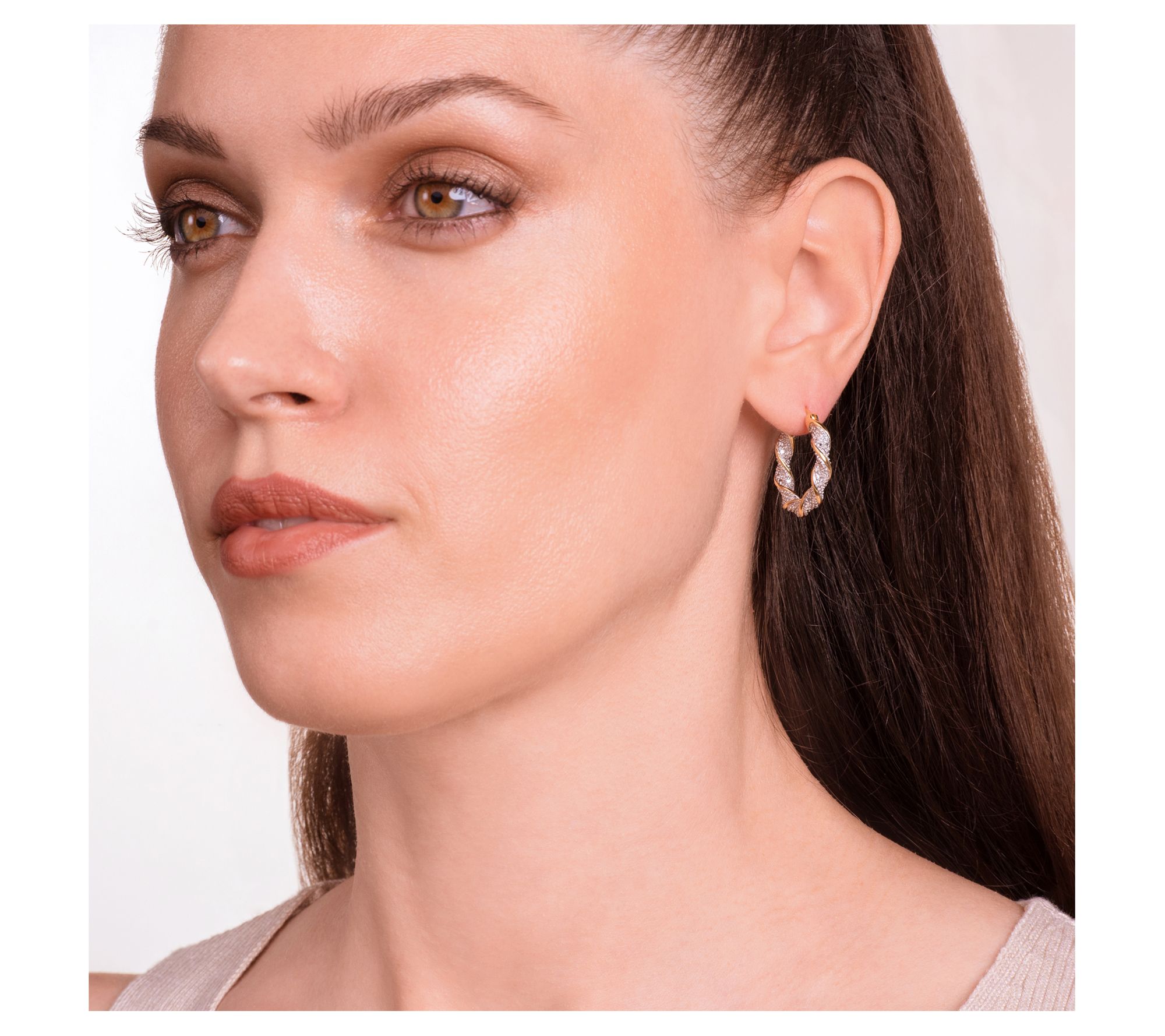 Two-Tone Sterling Diamond Accent Twist Hoop Earrings - QVC.com