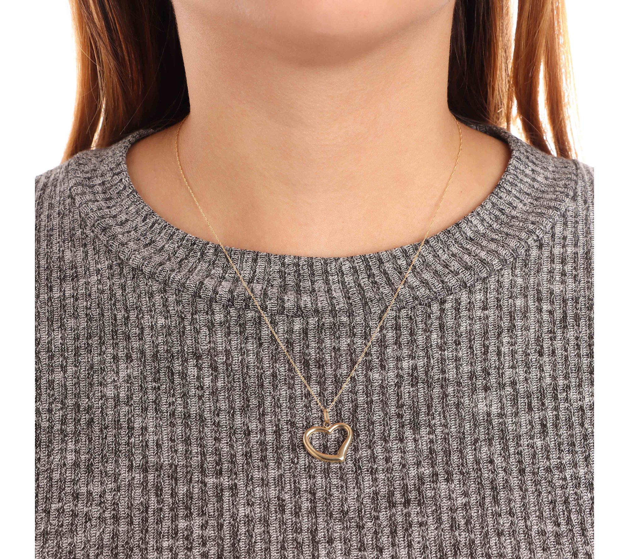 Italian Gold Open Heart Pendant w/ Chain, 14K - QVC.com