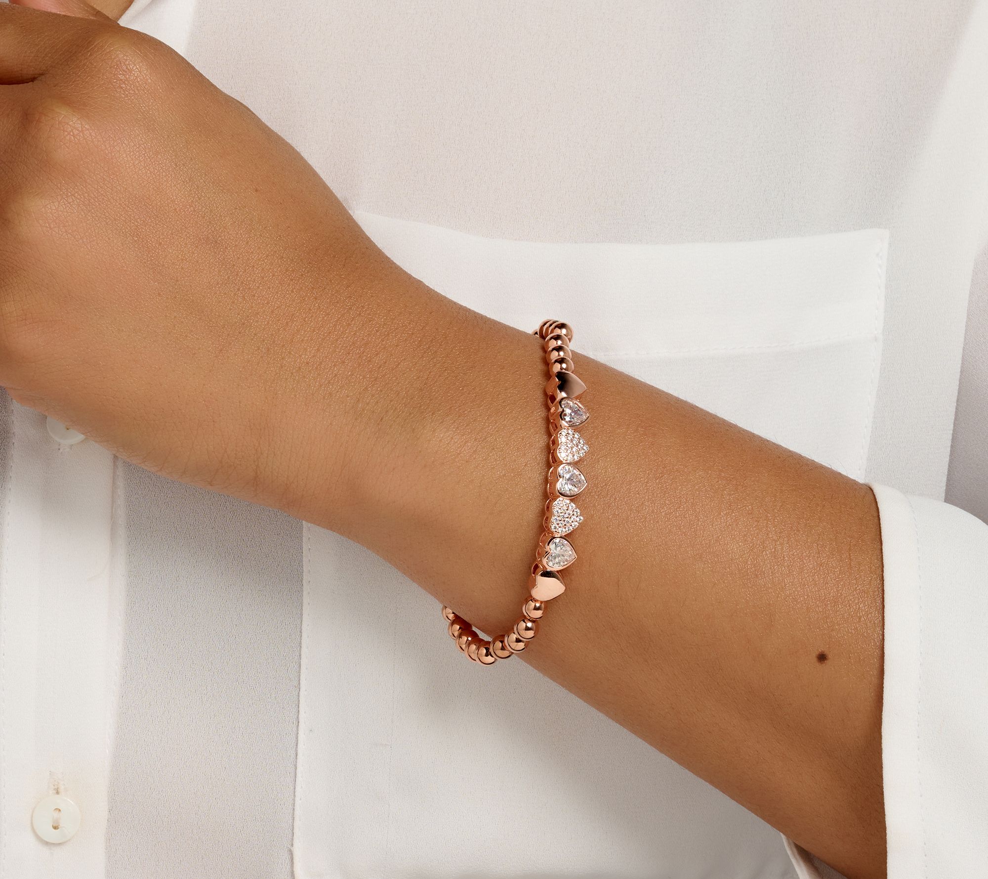 Diamonique x Kathy Levine Heart and Soul Stretch Bracelet, Sterl - QVC.com