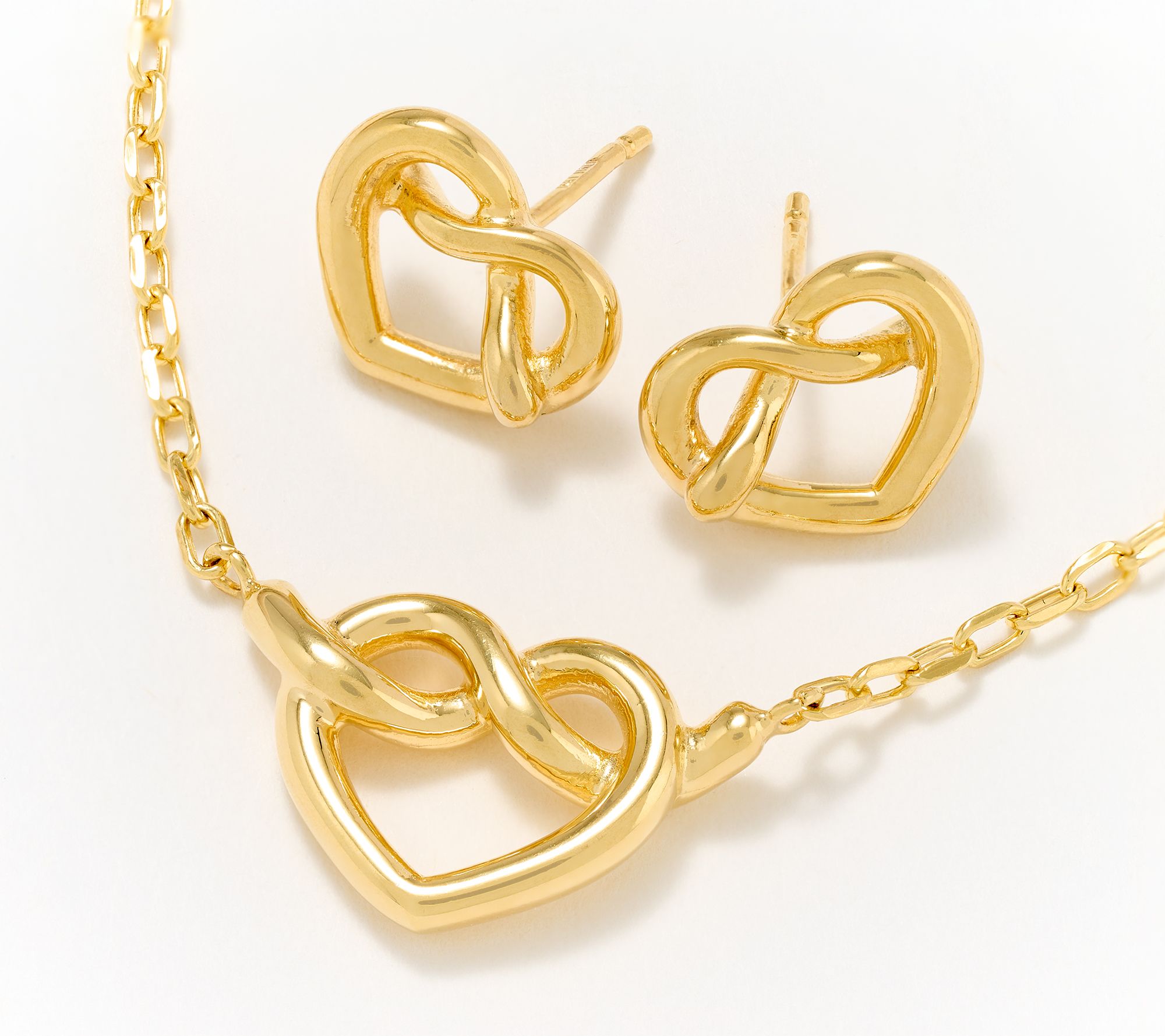 EternaGold Heart Love Knot 18" Necklace or Earrings, 14K - QVC.com