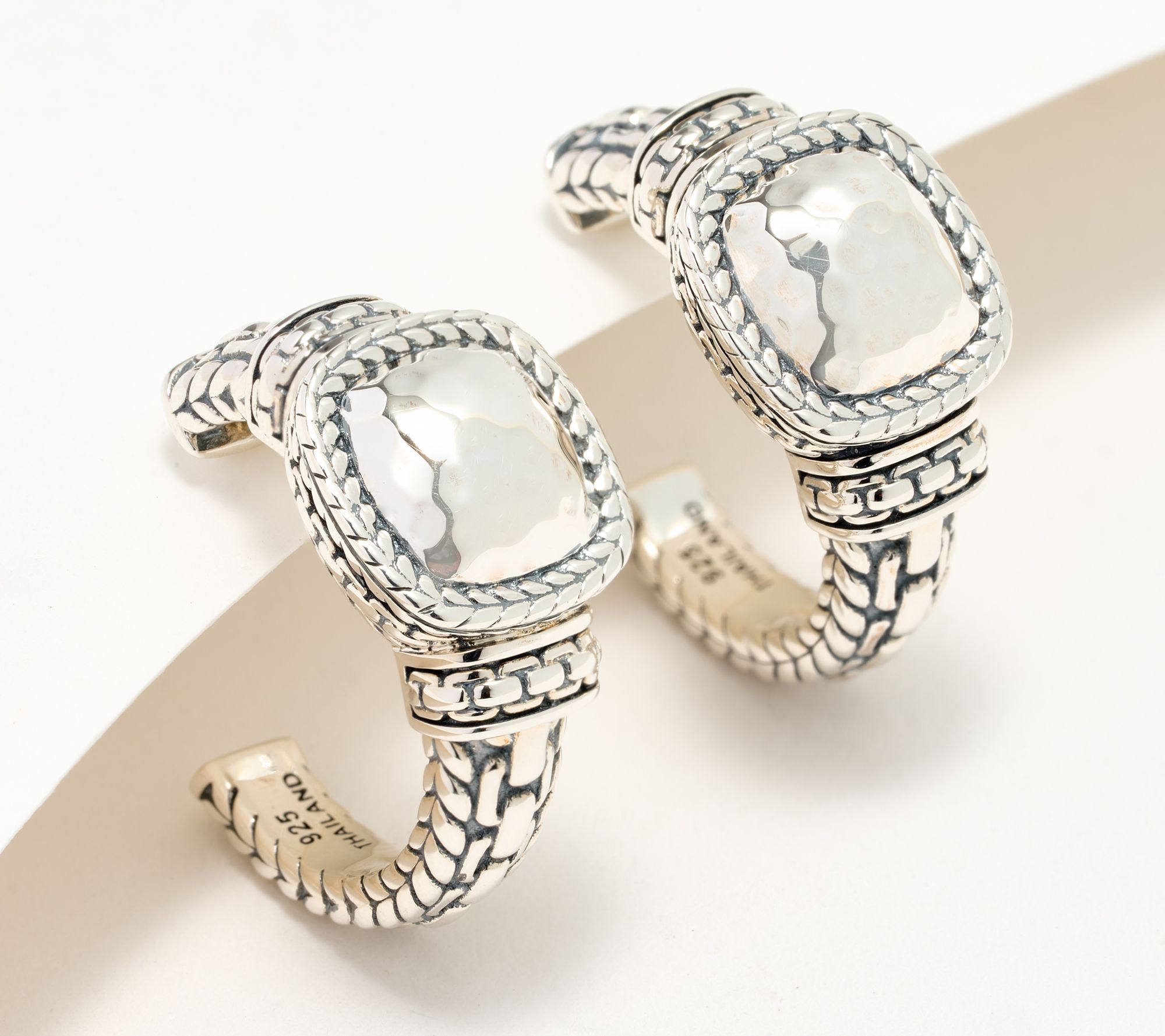 JAI Sterling Silver Hammered Cushion Hoop Earrings - QVC.com