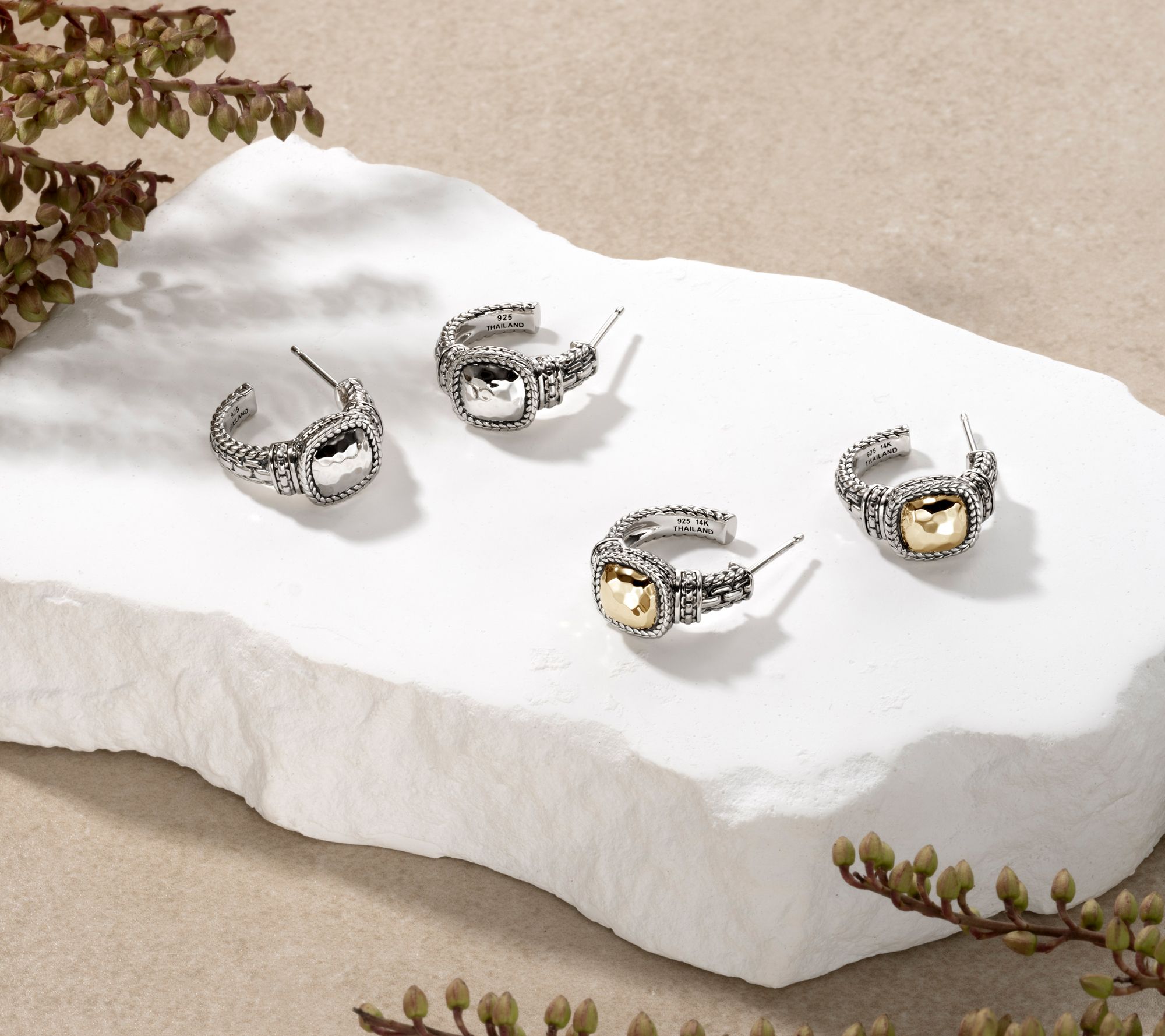 JAI Sterling Silver Hammered Cushion Hoop Earrings - QVC.com