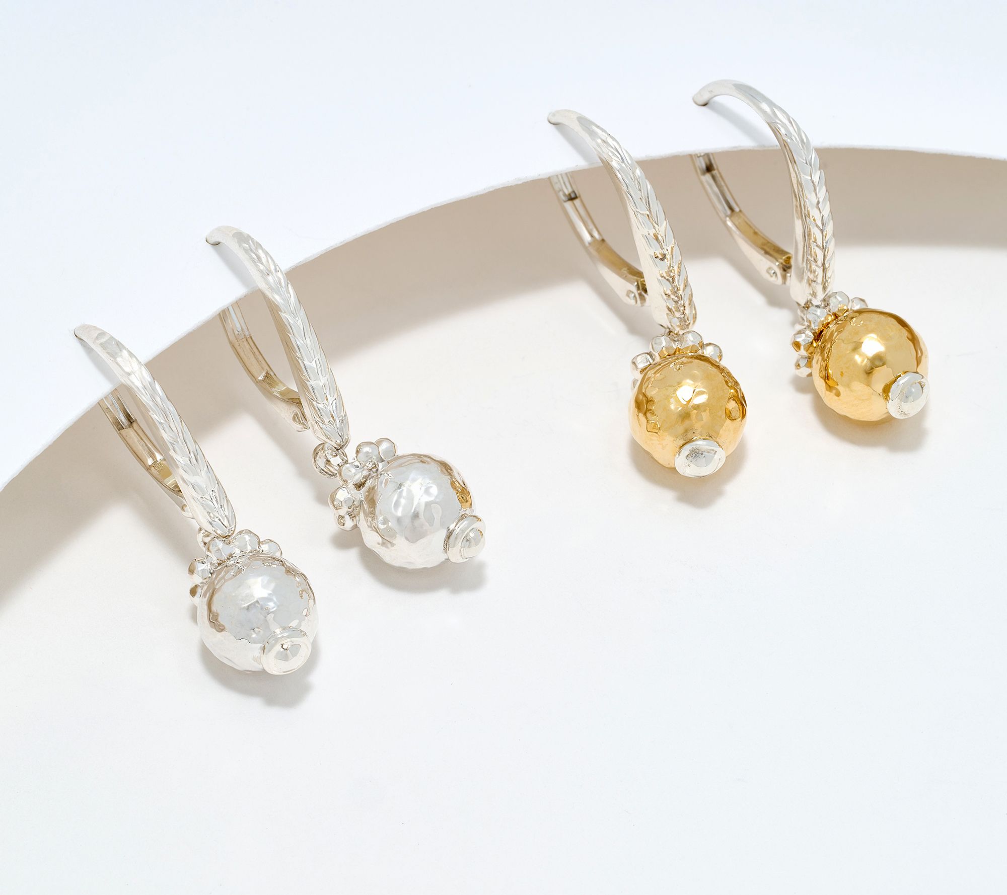 JAI Sterling Silver Hammered Bead Lever Back Earrings - QVC.com
