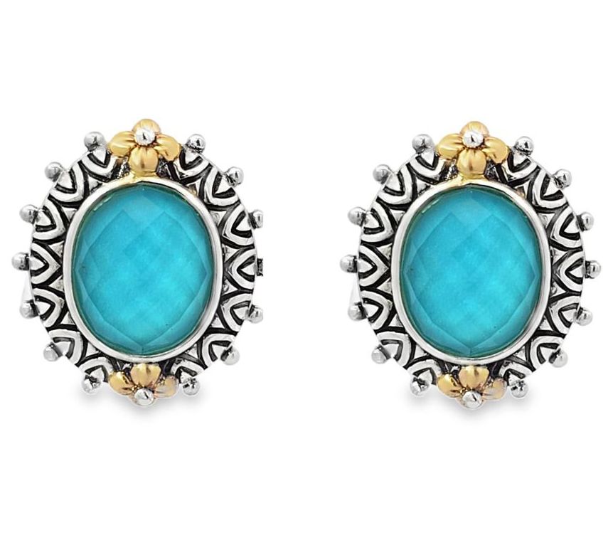 Barbara Bixby Sterling & 18K Gold Turquoise Doublet Earrings - QVC.com
