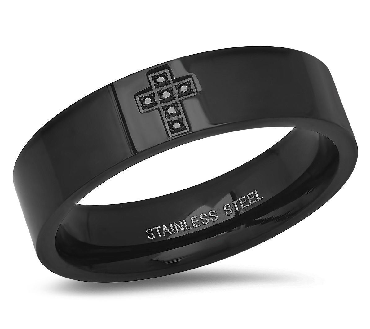 Steel By Design Men's Pave Cross Band Ring - QVC.com