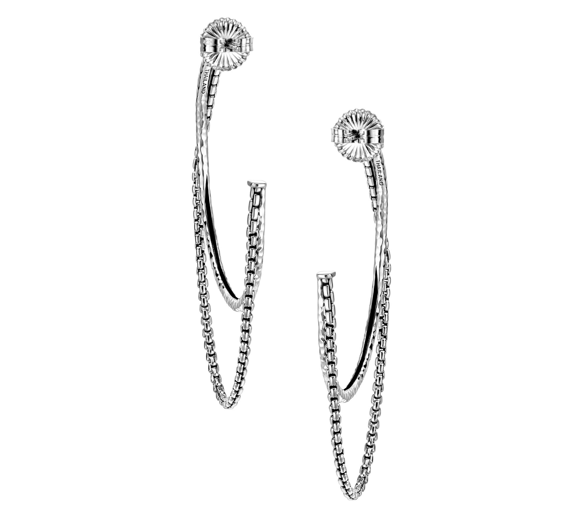 JAI Sterling Silver 2-1/2" Hammered Box Chain Hoop Earrings - QVC.com