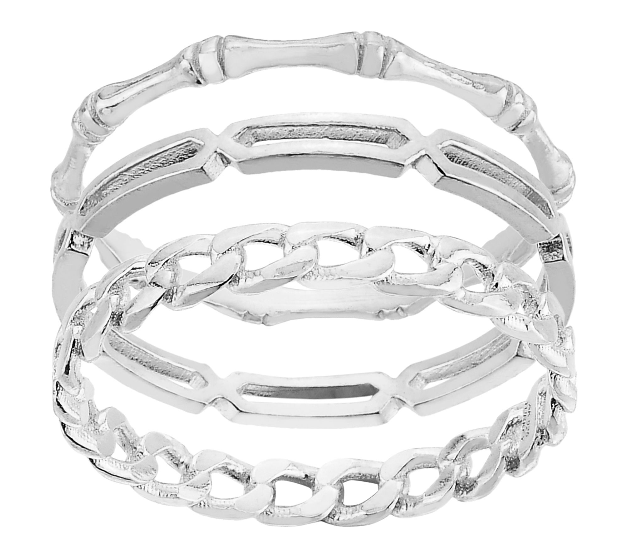 Silver Style Polished Set of 3 Stackable Band Rings, Sterling - QVC.com