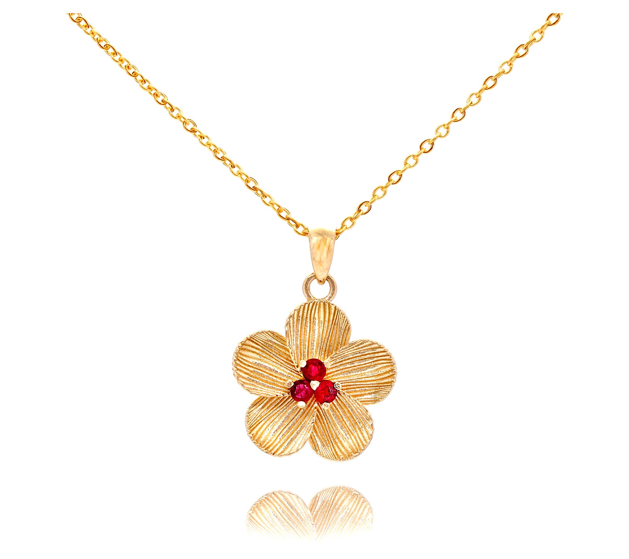 Adi Paz 14K Gold Textrured Flower Ruby Pendant w/ Chain - QVC.com