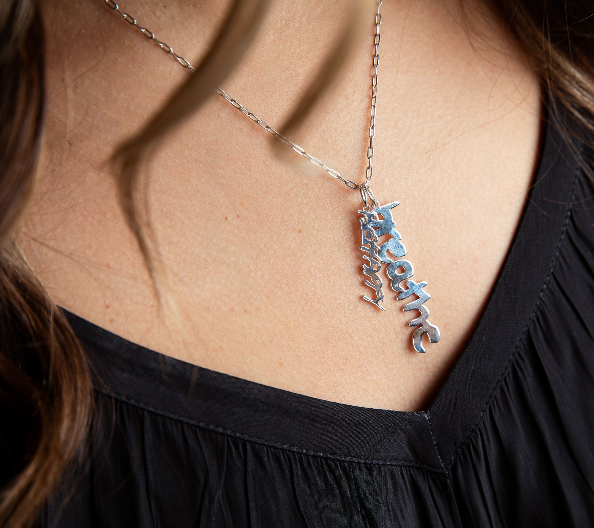 Laurel & Bleau Handwritten Signature 2- Name Necklace, Sterling Silver ...