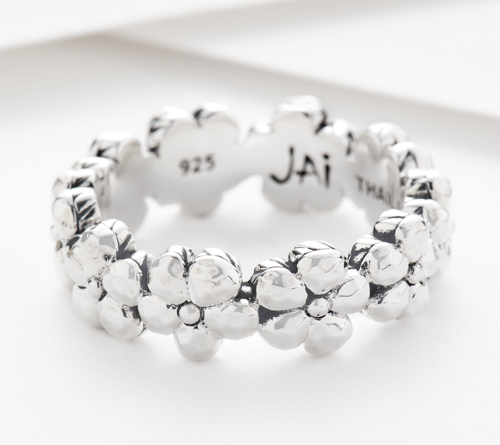 "As Is" JAI Sterling Silver Symbols of Love Flower Band Ring - QVC.com