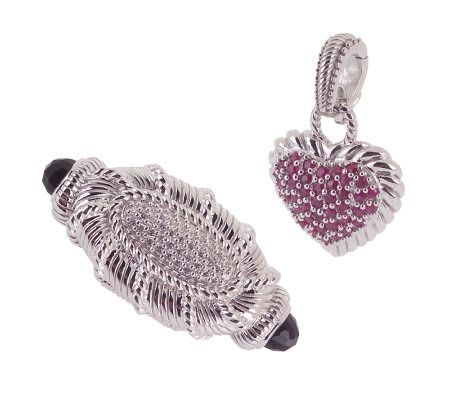 Judith Ripka Sterling & Onyx Diamonique Pin w/1.35 cttw Ruby Enhancer ...