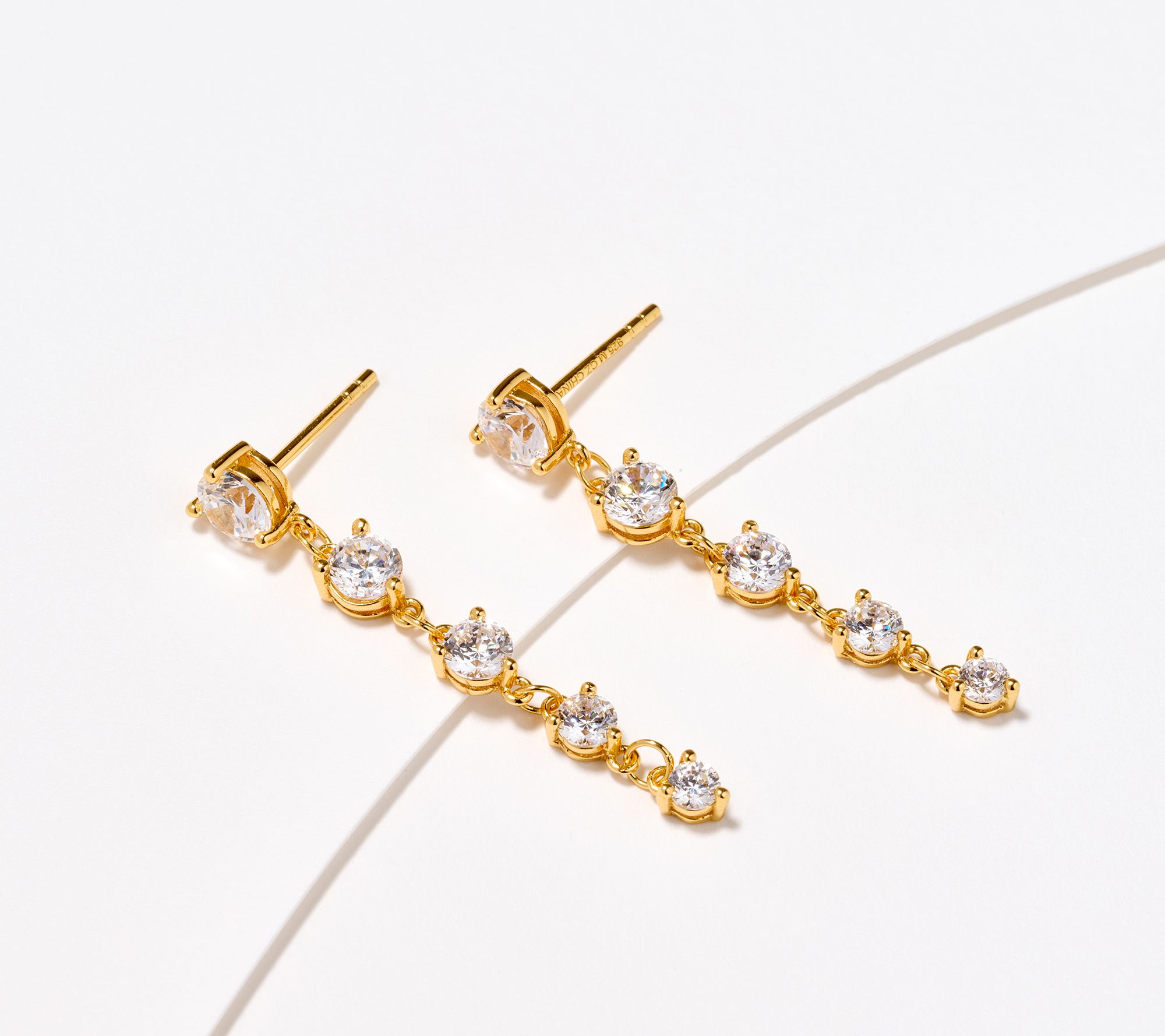 "As Is" Diamonique 5- Stone Linear Drop Earrings, Sterling Silver - QVC.com