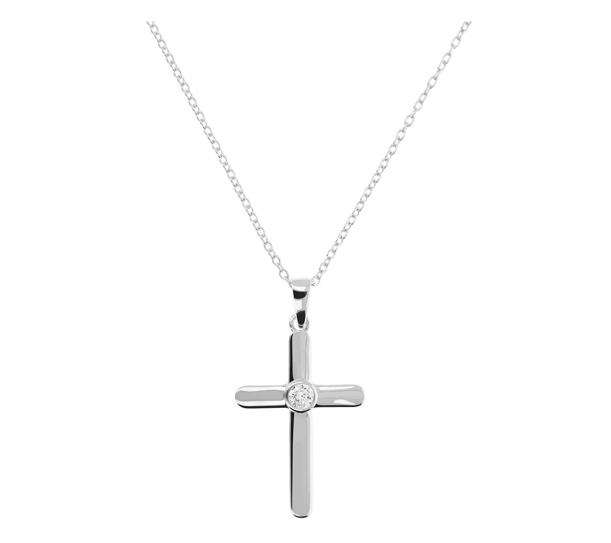Diamonique Italia Cross Pendant w/ Chain, Sterling Silver - QVC.com