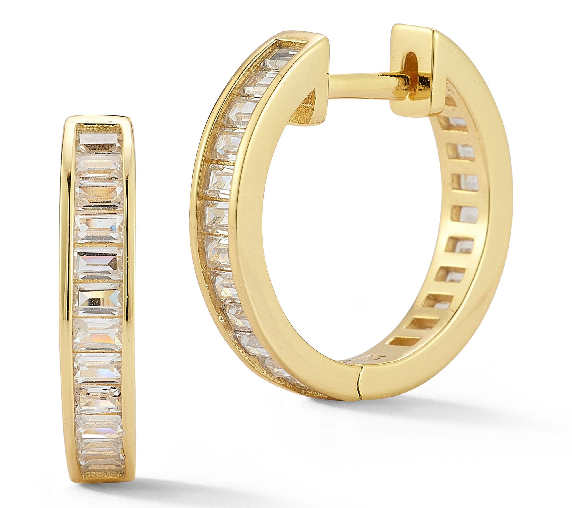 Sterlina Silver 5/8" Baguette Huggie Hoop Earrings, Sterling - QVC.com