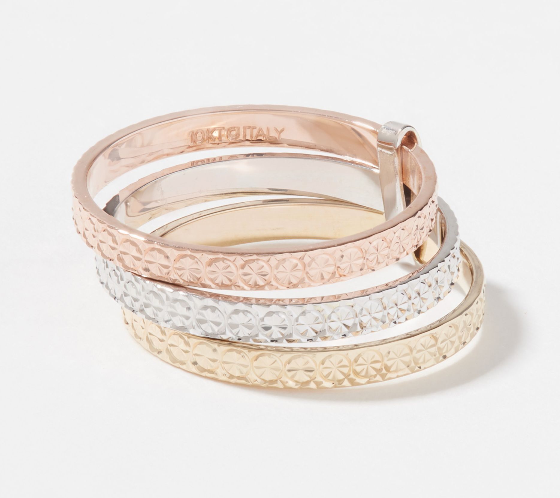 Denary Gold Tri-Color Diamond Cut Band Ring, 10K Gold - QVC.com