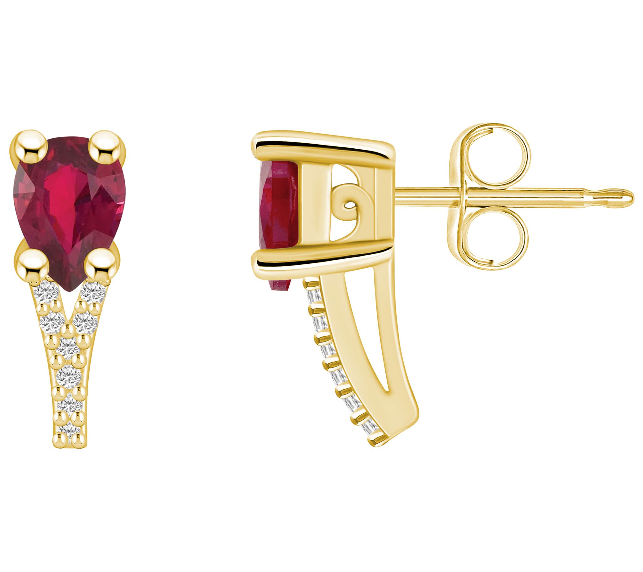 Affinity Gems 14K Pear 1.00 cttw Ruby Diamond Accent Studs - QVC.com