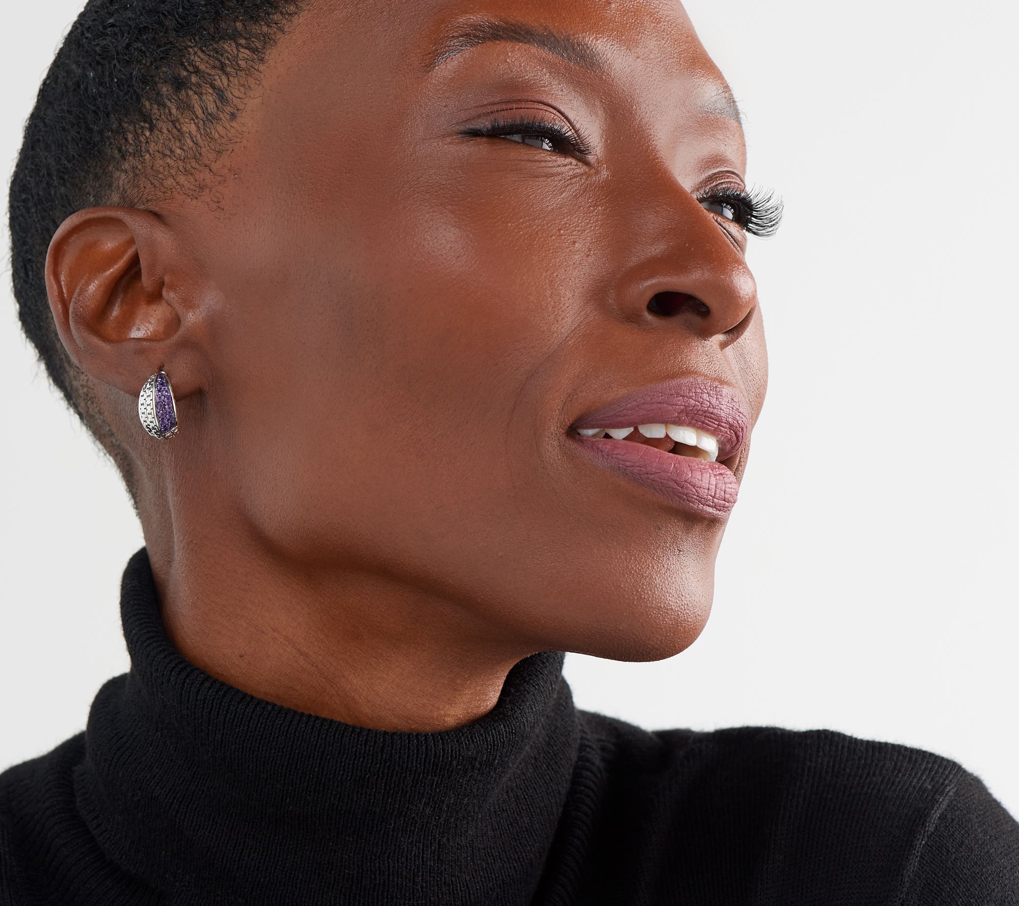 "As Is" JAI Sterling Silver Signature Pave Gemstone Huggie Hoop Earrings - QVC.com