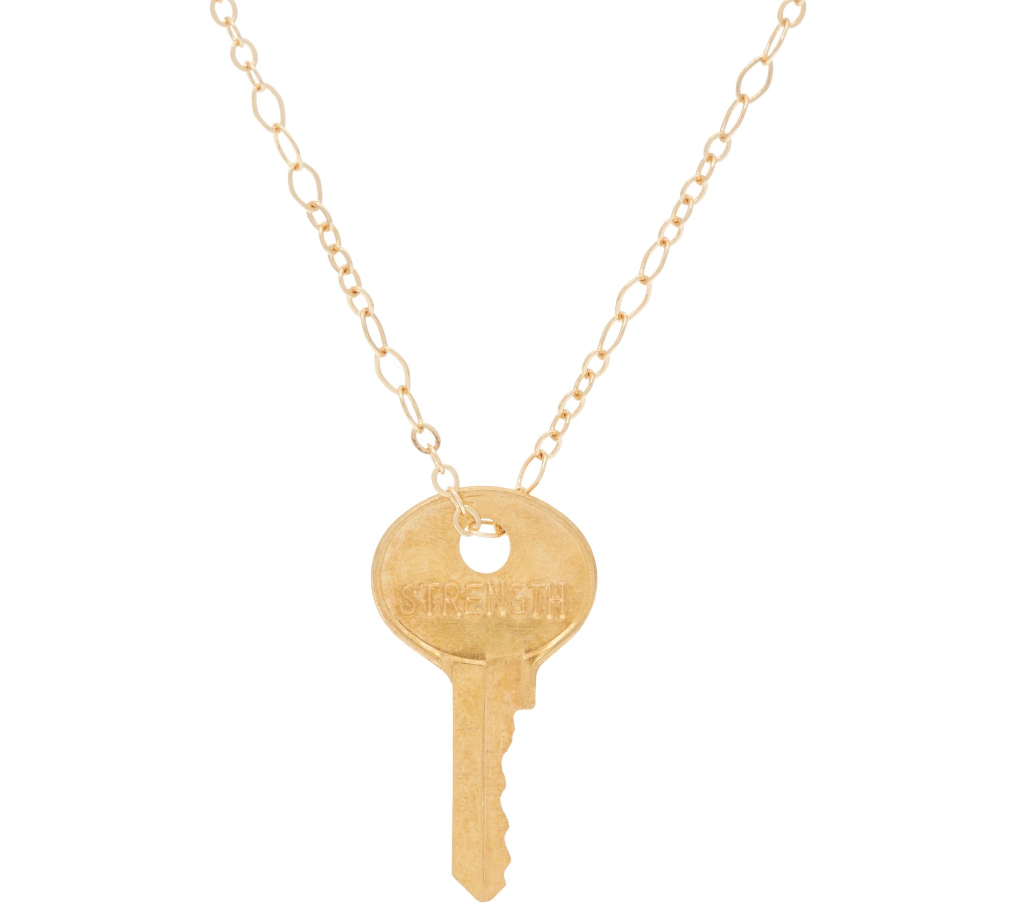The Giving Keys Goldtone 'STRENGTH' Key Pendant with 18" Cable Chain ...