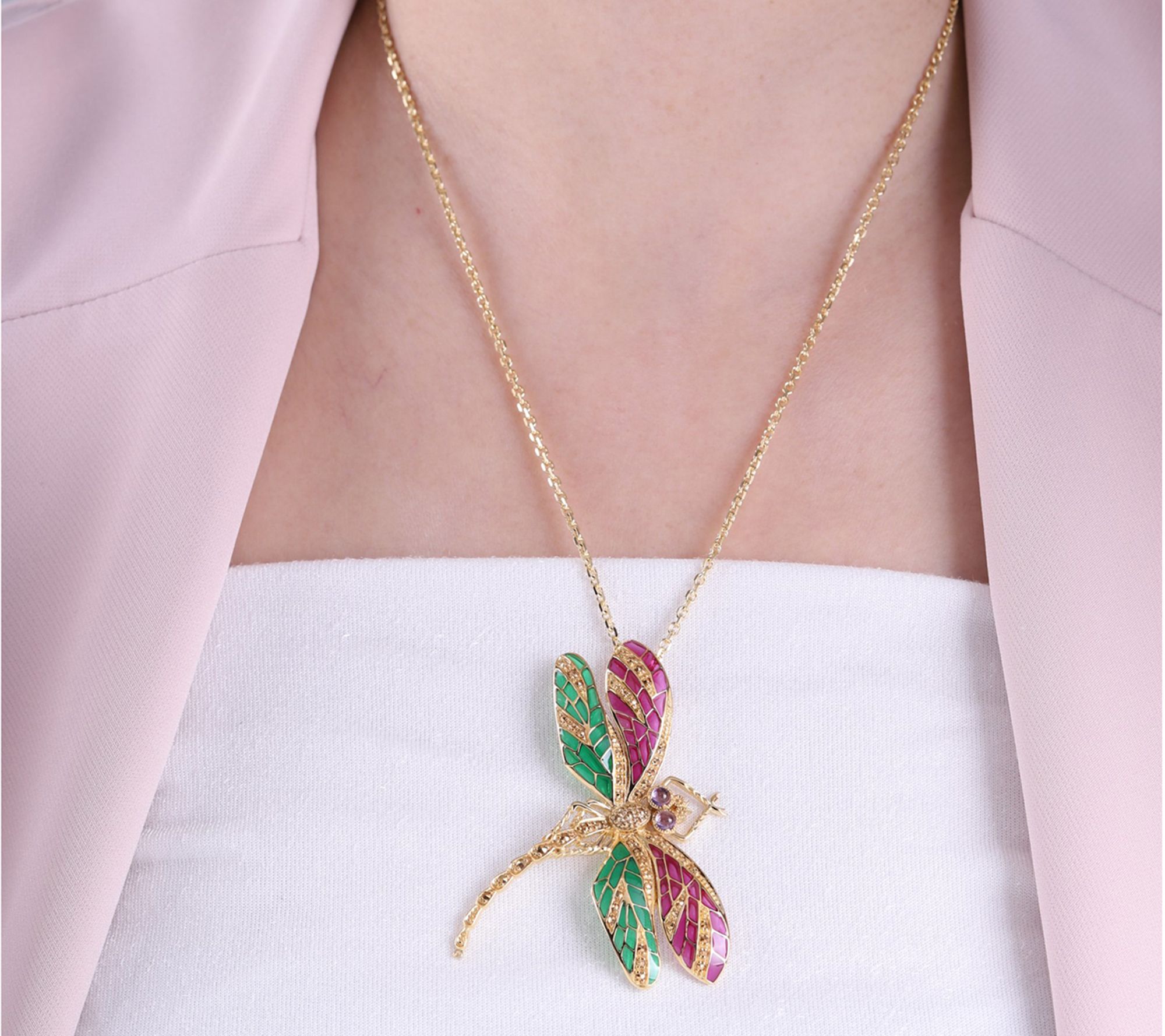 Dallas Prince 14K Clad Garden Gemstone Dragonfly Necklace - QVC.com