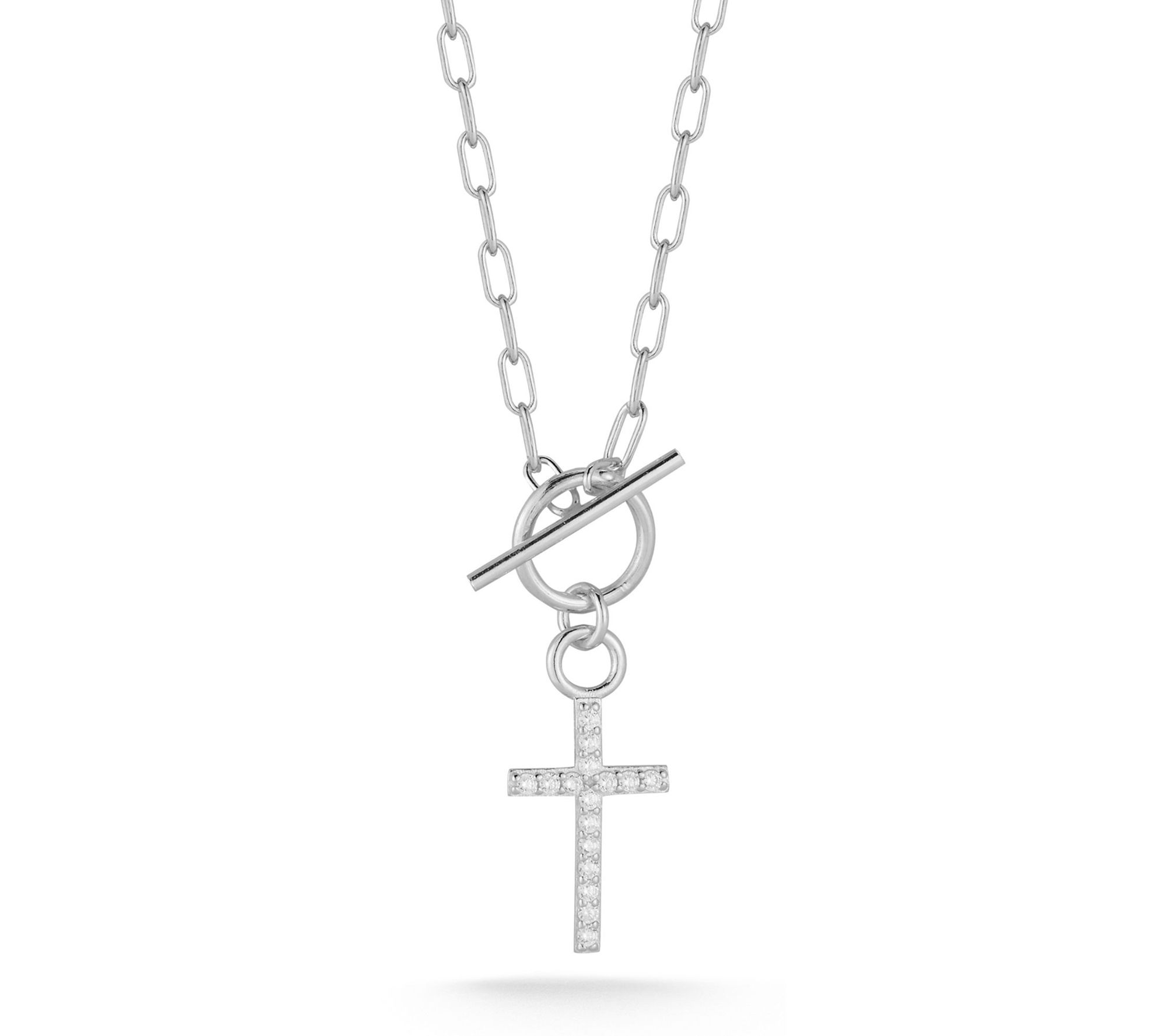 Sterlina Silver Pave Cross Toggle Necklace, Sterling - QVC.com