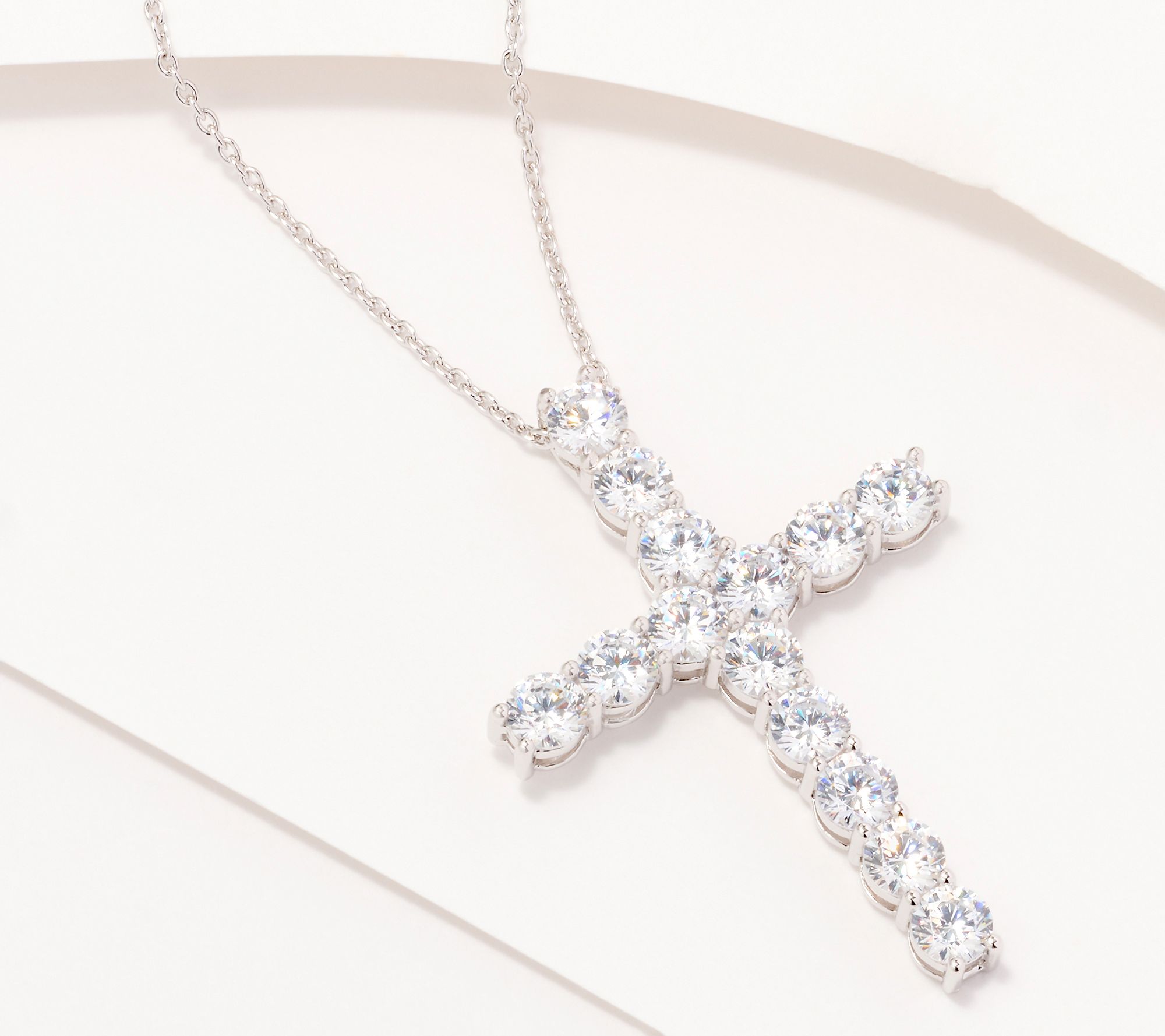 "As Is" Diamonique Classics Round Cut Pave Cross Pendant, SS - QVC.com