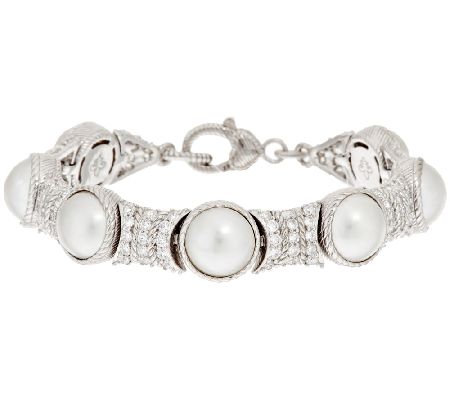 Judith Ripka Sterling Mabe Pearl and Diamonique Bracelet - QVC.com