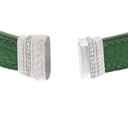 "As Is" Judith Ripka Sterling Verona Link Green Leather Bracelet - QVC.com