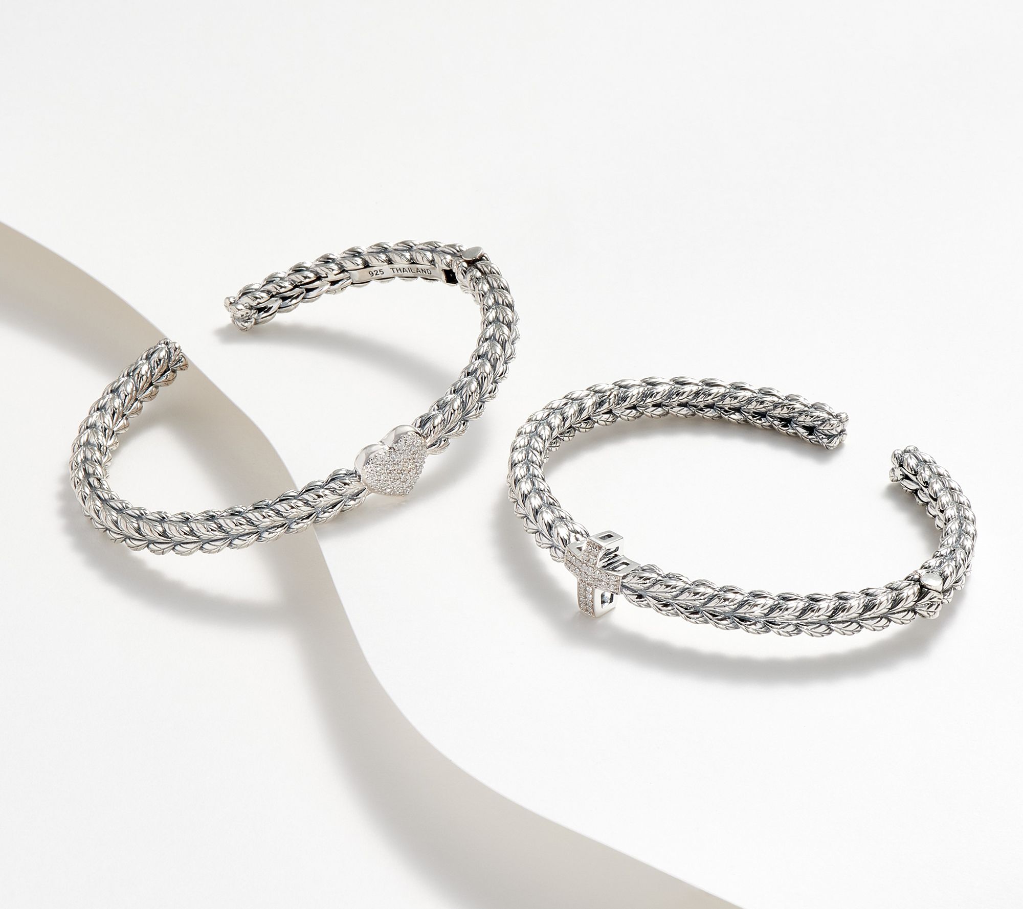 JAI Sterling Silver Diamond Symbols of Love Cuff, Cross or Heart - QVC.com
