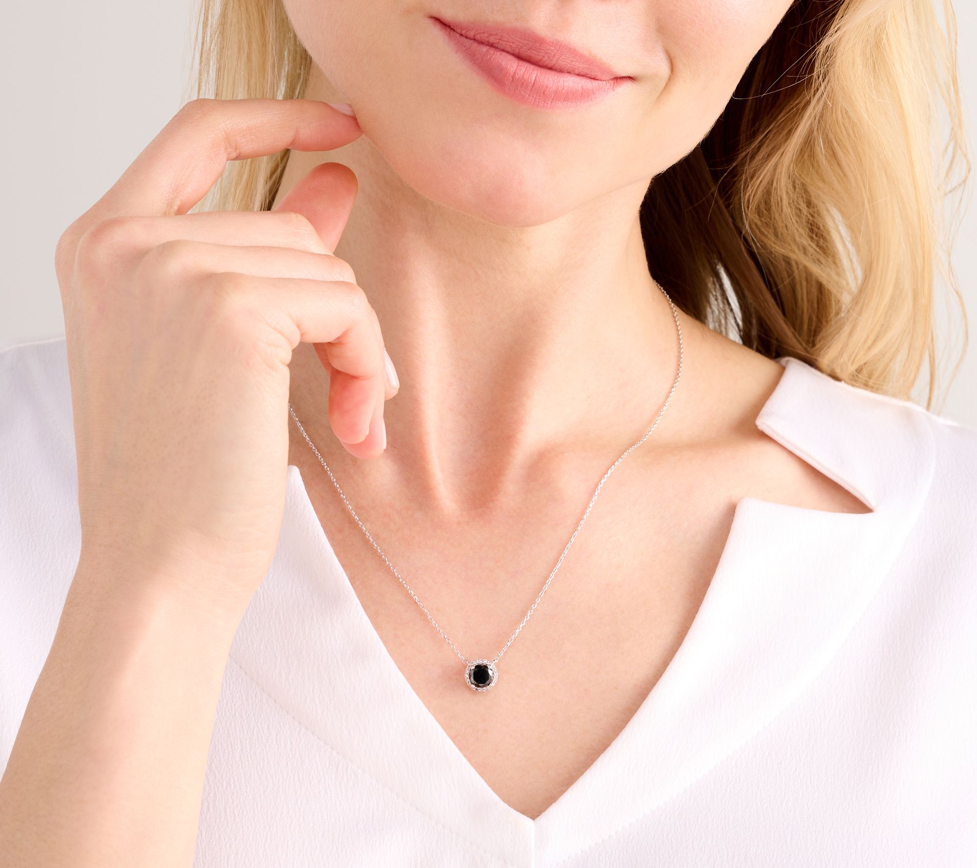 "As Is"Affinity Diamonds Black Diamond 1cttw Halo Necklace, Sterling ...