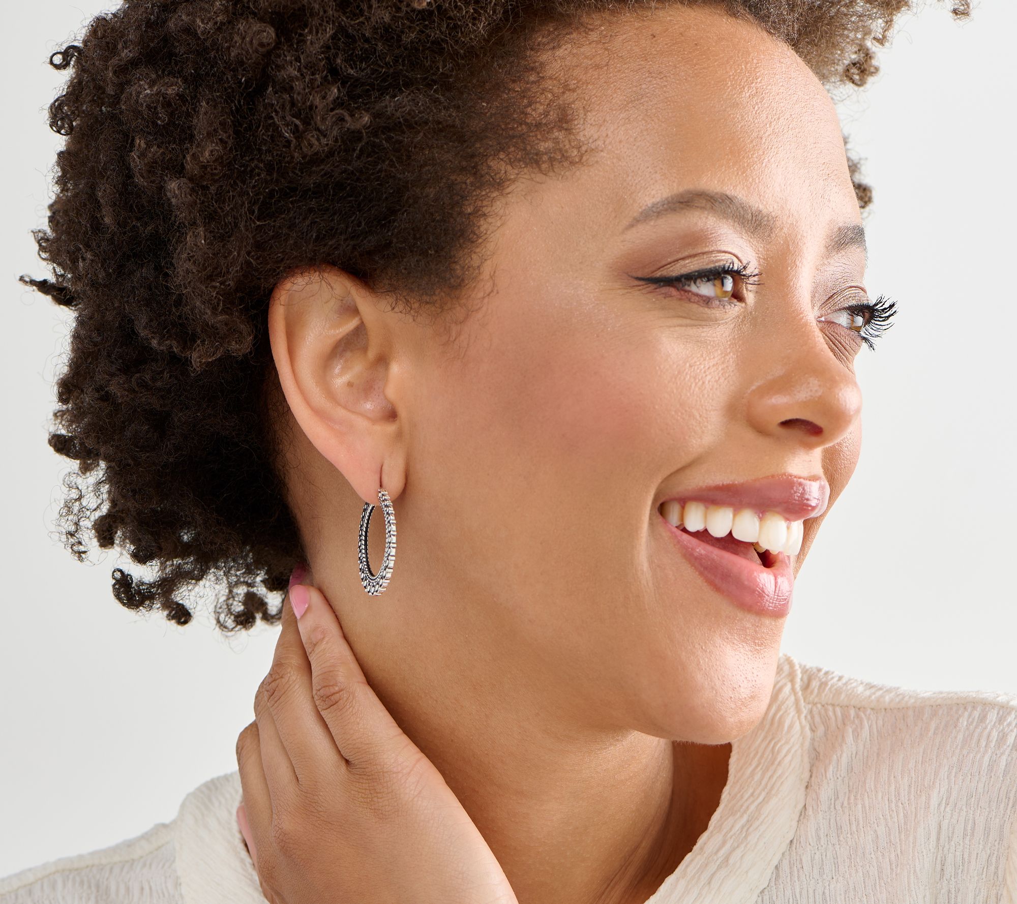 "As Is" JAI Sterling Silver Kalahari Hoop Earrings - QVC.com