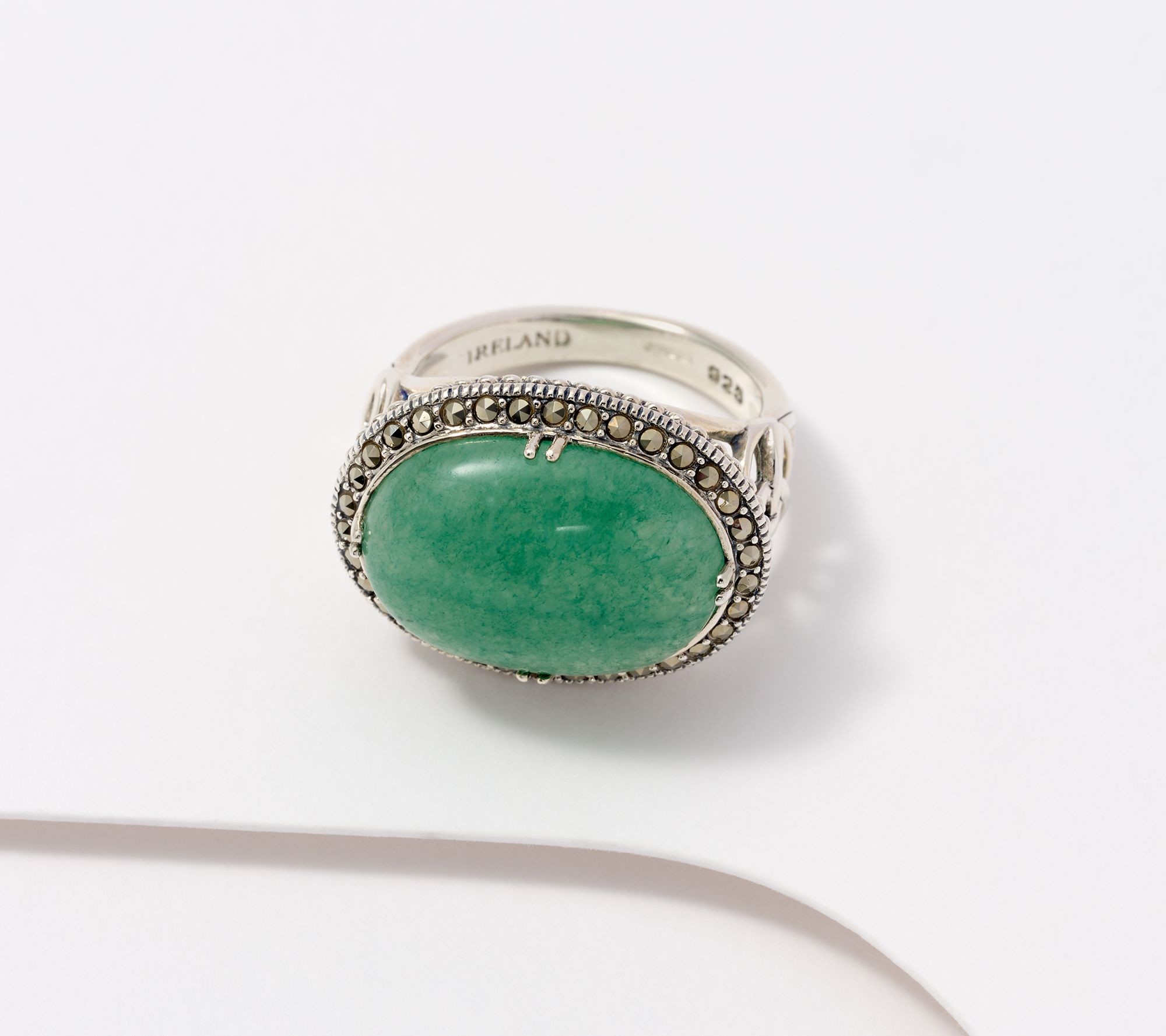 "As Is" Solvar Sterling Green Aventurine and Marcasite Ring - QVC.com