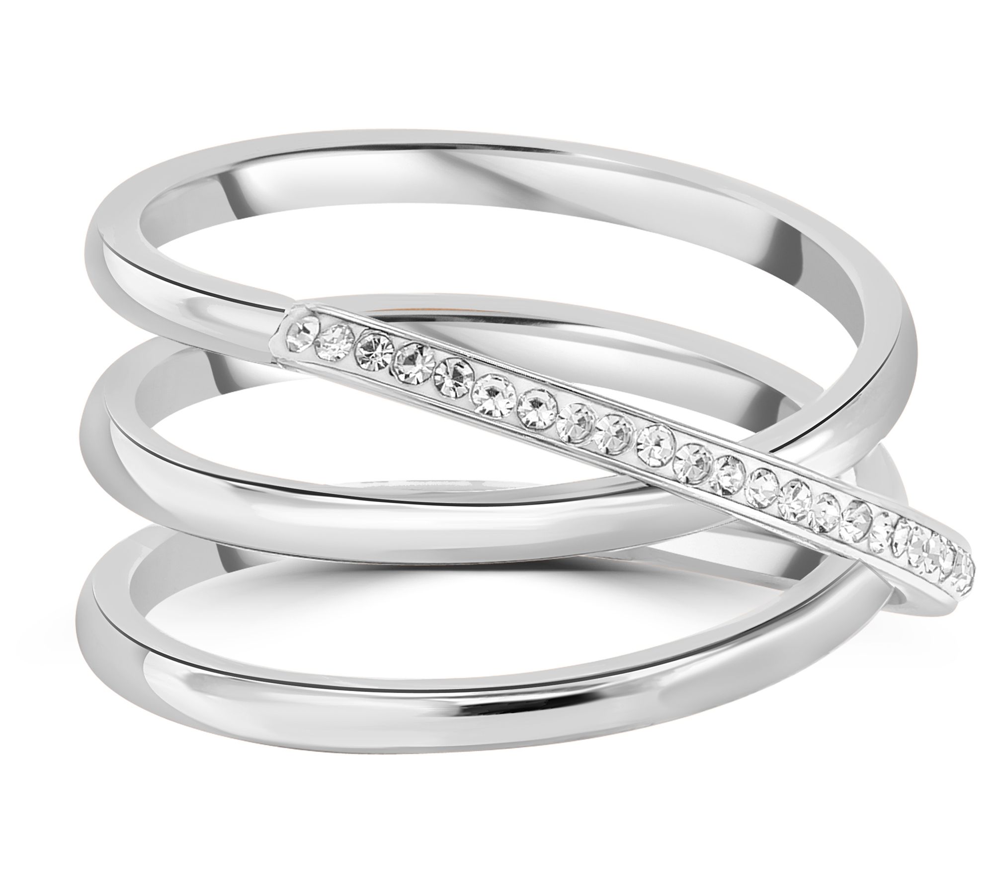 Steel by Design Multi-Row Cross Over Pave Ring - QVC.com