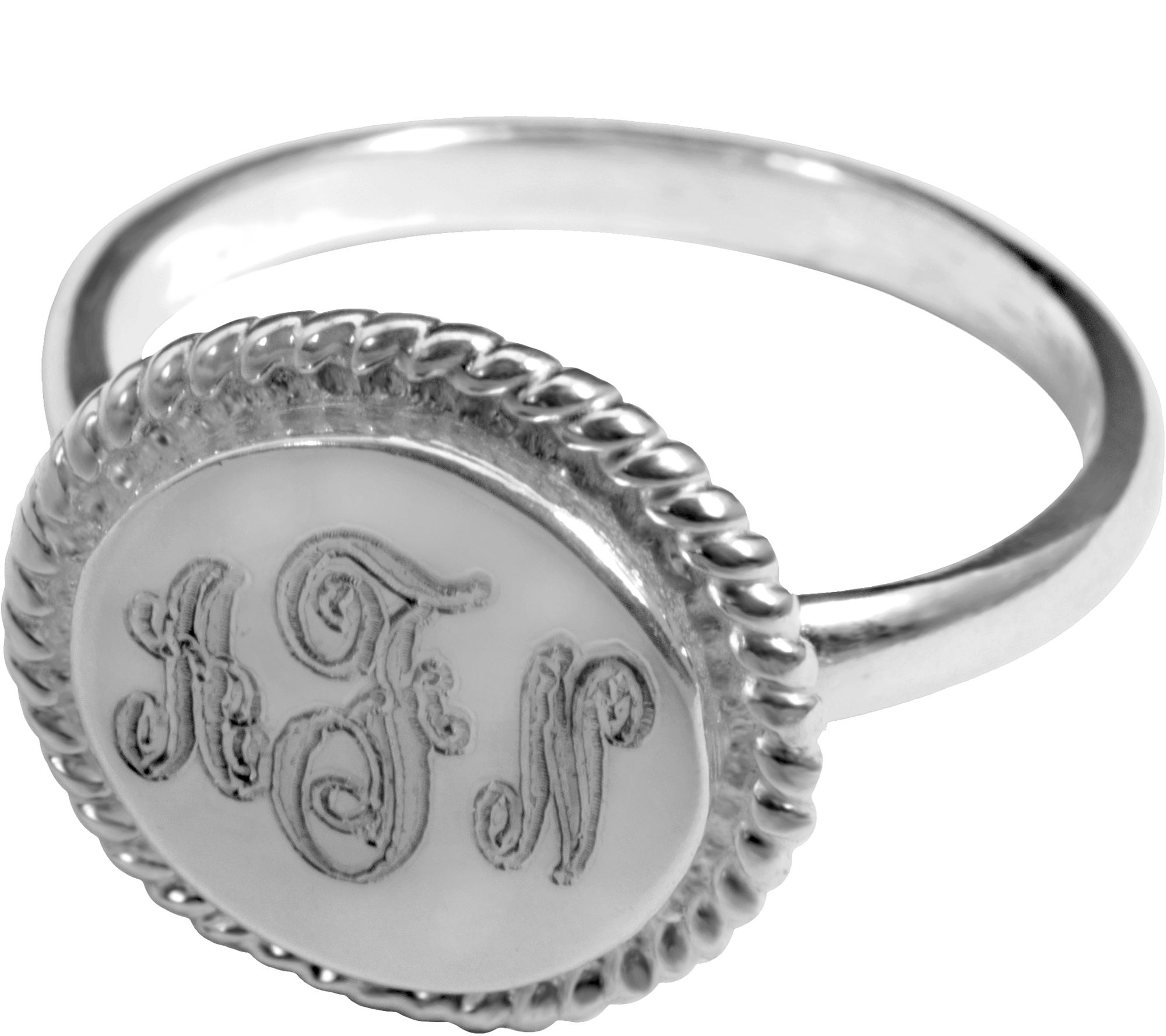 Personalized Monogram Sterling Rope-Accent Ring - QVC.com