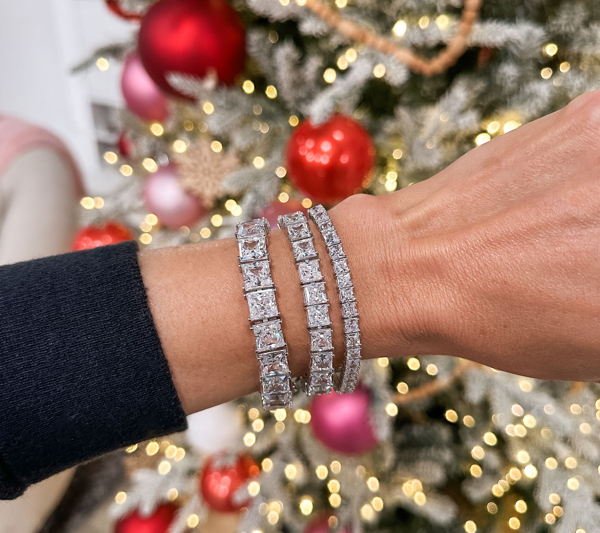 Diamonique 4mm 8mm Choice of Cut Sterling Silver Tennis Bracelet QVC
