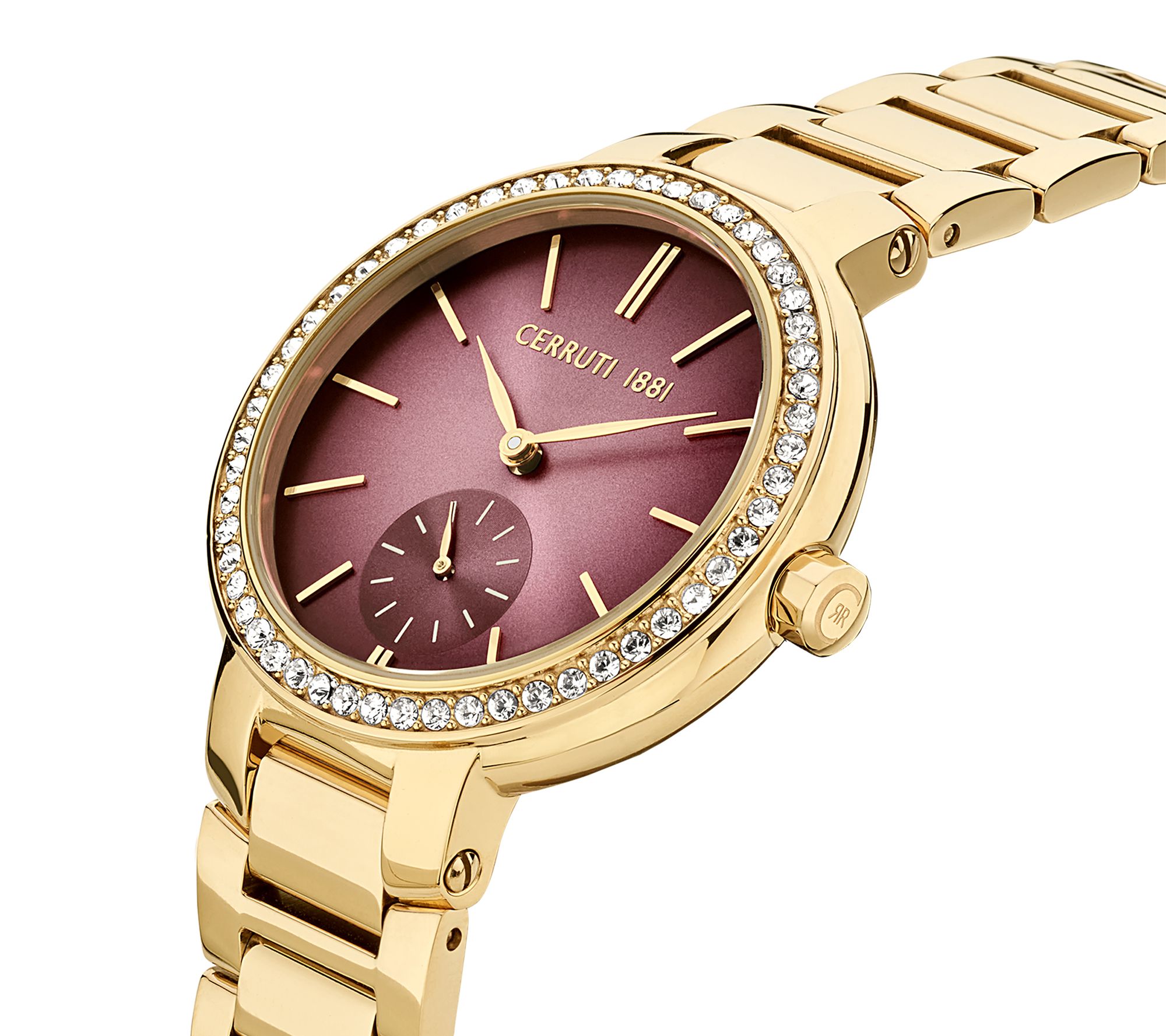 Cerruti Women's Faenza Goldtone Crystal Red Dial Watch - QVC.com