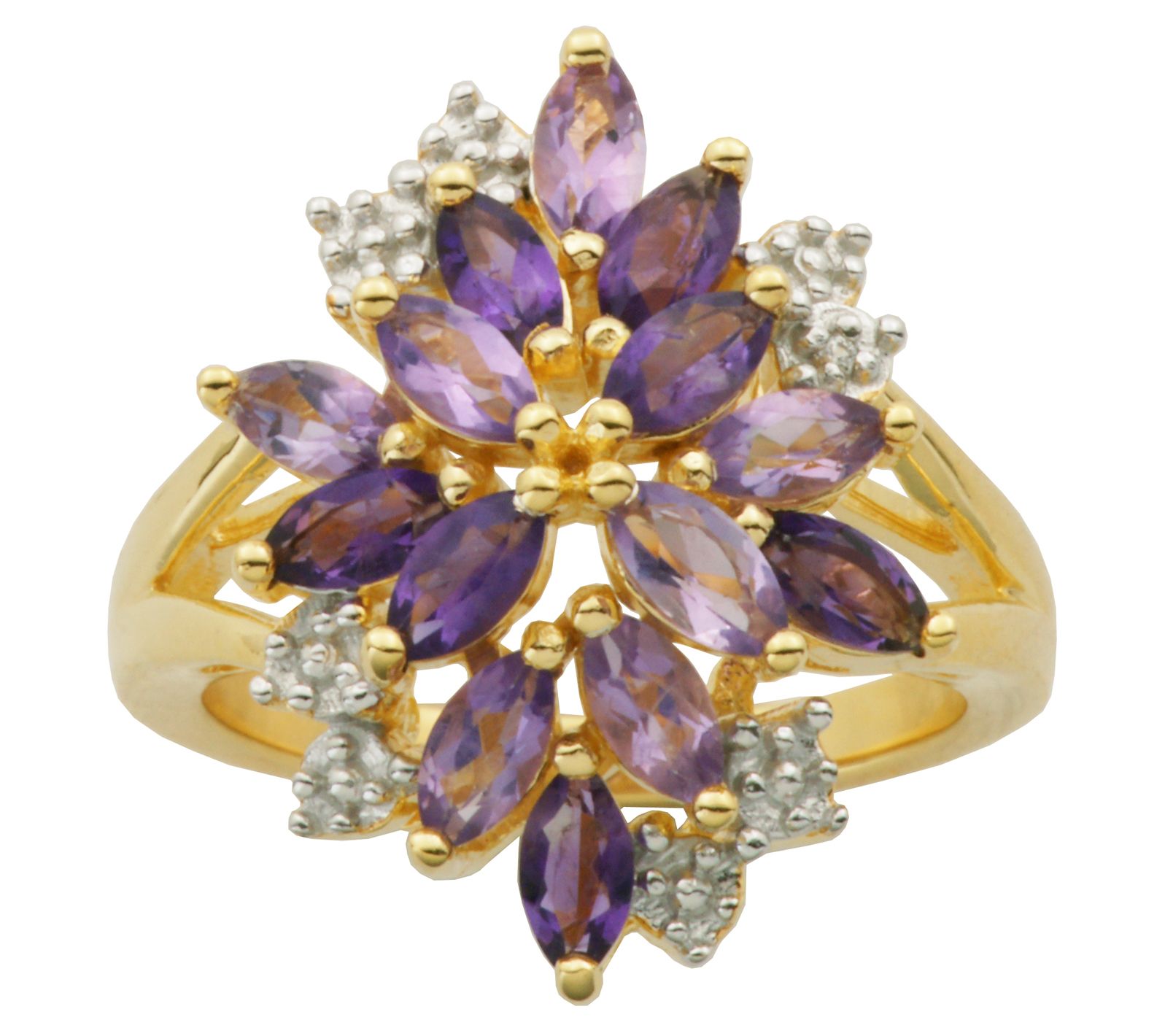 Affinity Gems Amethyst & Diamond Cluster Ring, 18K Gold Plated - QVC.com