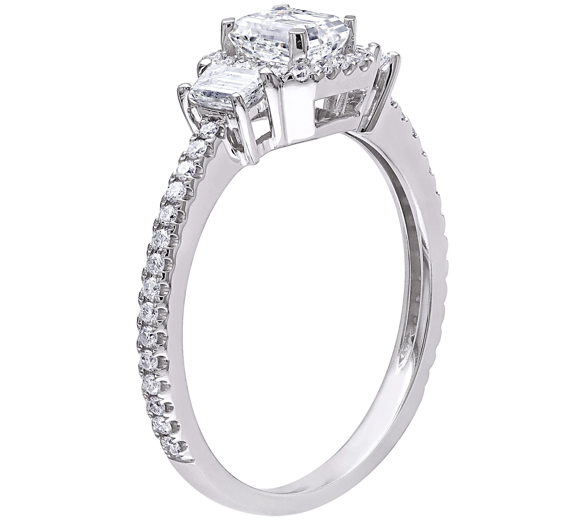 Affinity 9/10 cttw Diamond 3-Stone Halo Engagement Ring, 14K - QVC.com