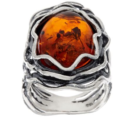 Sterling Silver Amber Textured Elongated Ring by Or Paz - QVC.com