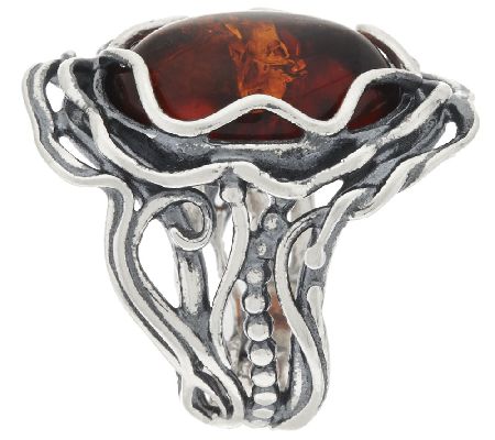 Sterling Silver Amber Textured Elongated Ring by Or Paz - QVC.com