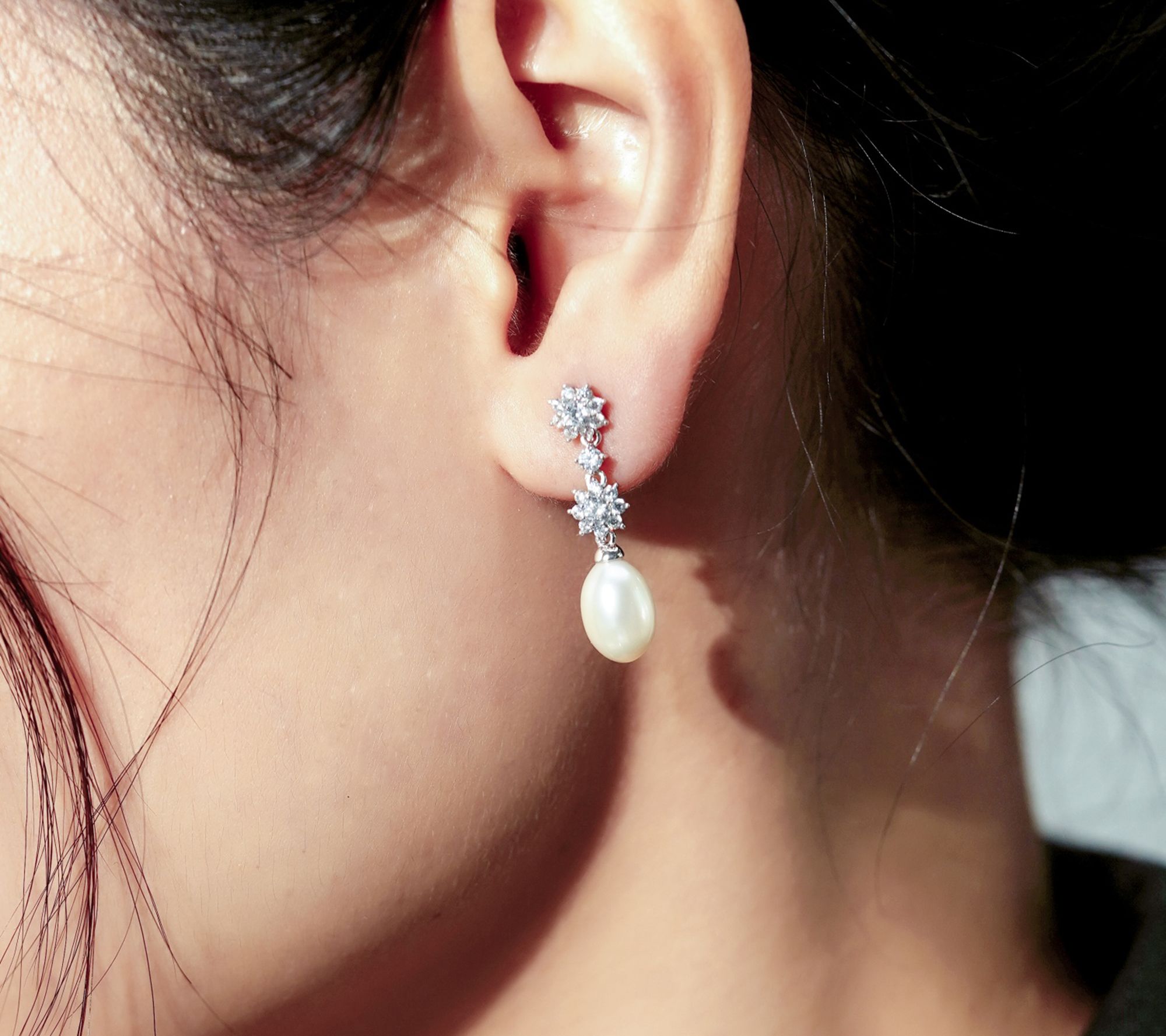 Diamonique x Affinity Cultured Pearl Dangle Earrings, Sterlin - QVC.com